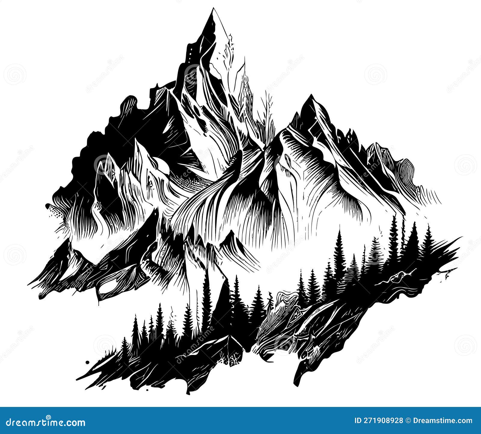 Mountains and Forest Hand Drawn Sketch Vector Illustration Beautiful ...