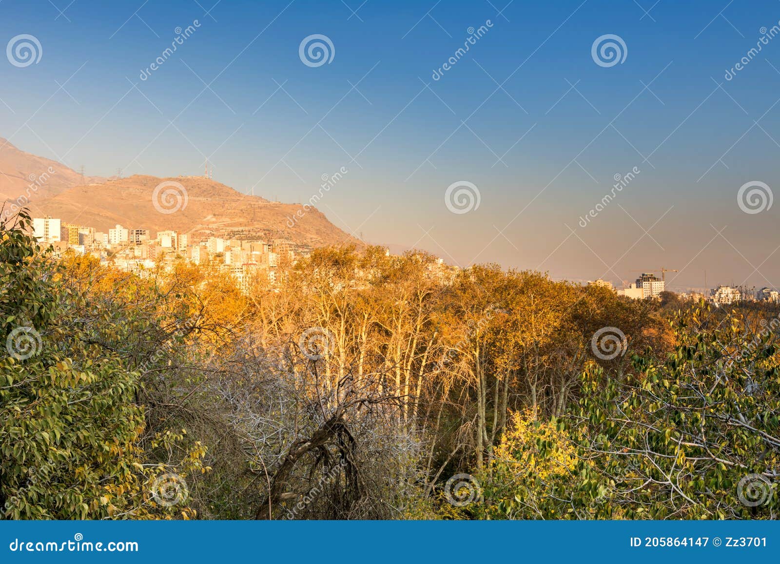 Mountains and Forest Under Sunset in Tehran in Autumn. View from the Sa ...