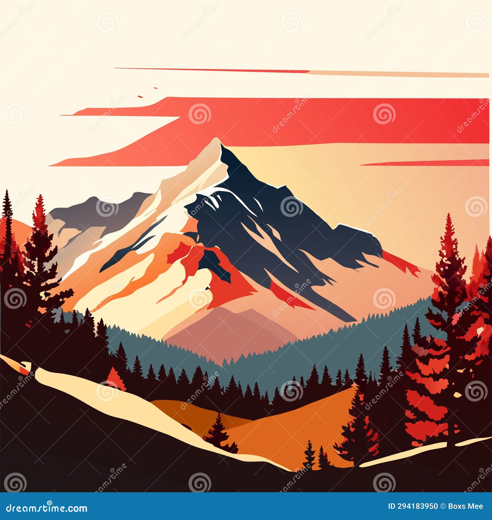 Mountains and Forest. Vector in Flat Style. Mountain Landscape ...