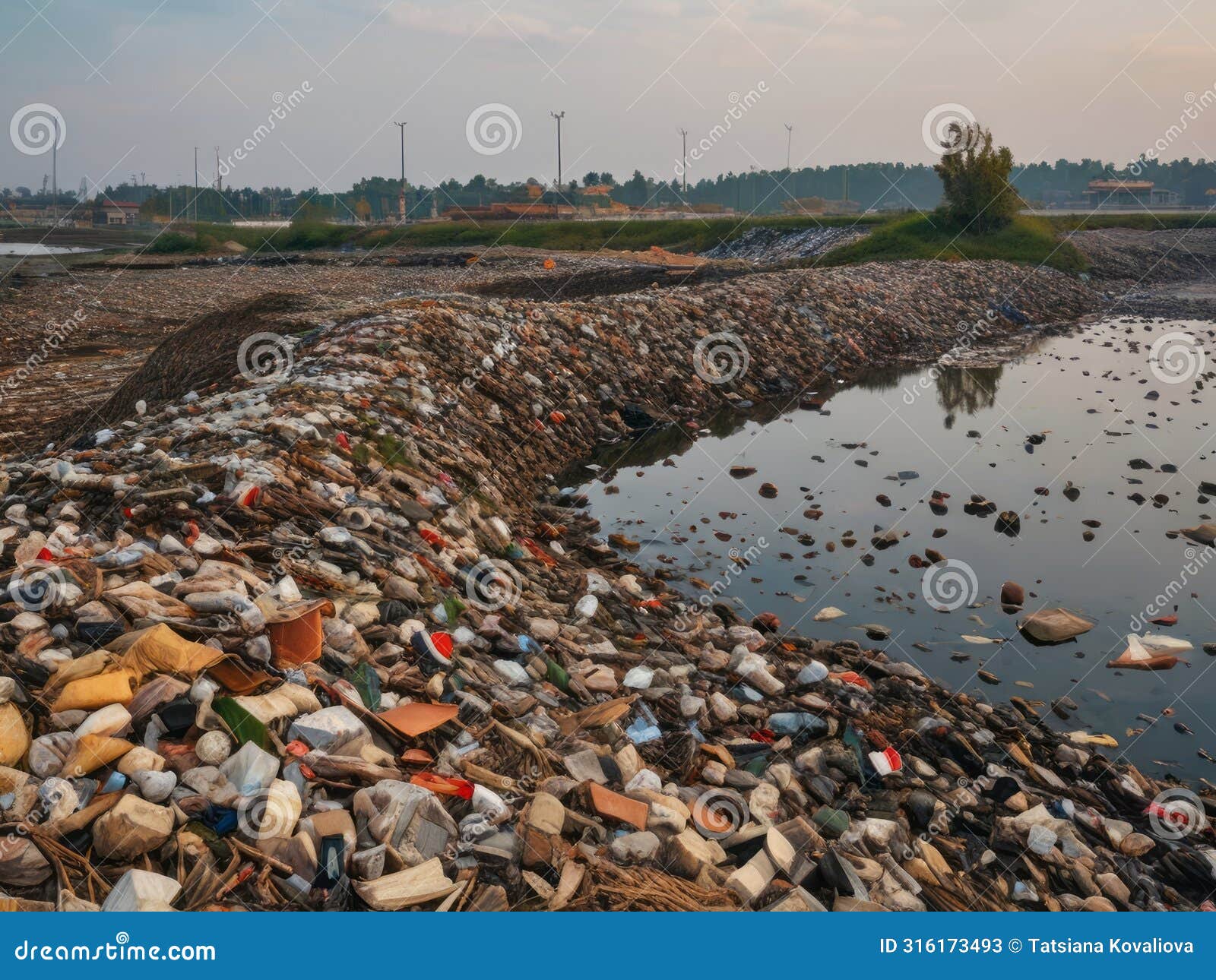 Mountains of Garbage on the Shore of a Lake, Ocean, River ...