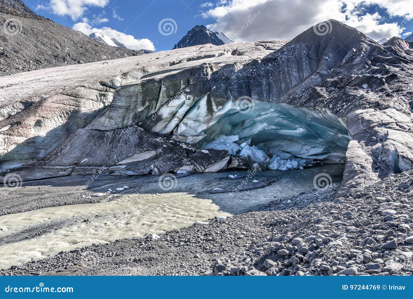 Mountains Glacier Cave River Source Stock Image - Image of scree, blue ...