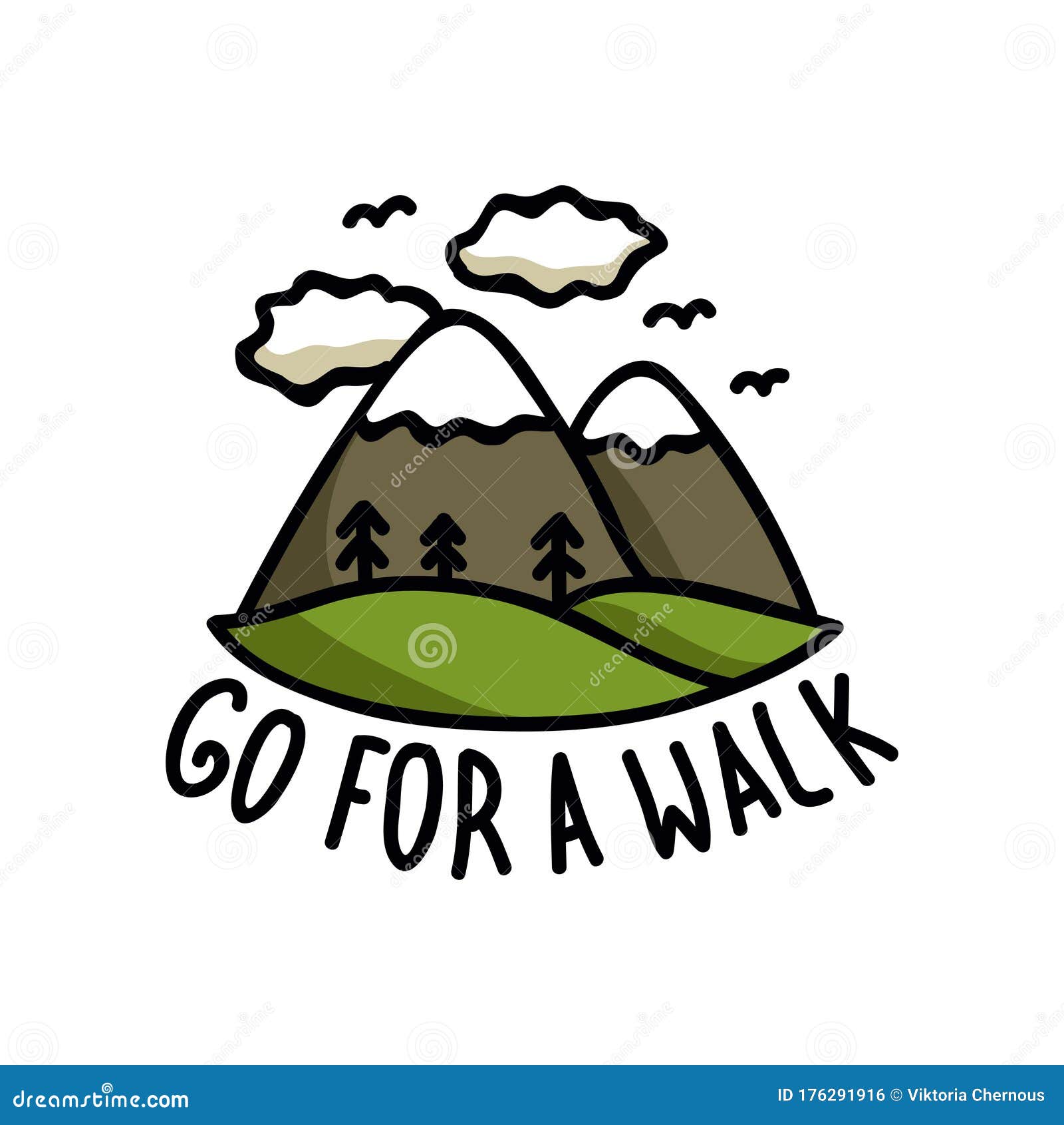 Mountains, Go for a Walk Doodle Icon, Vector Illustration Stock ...