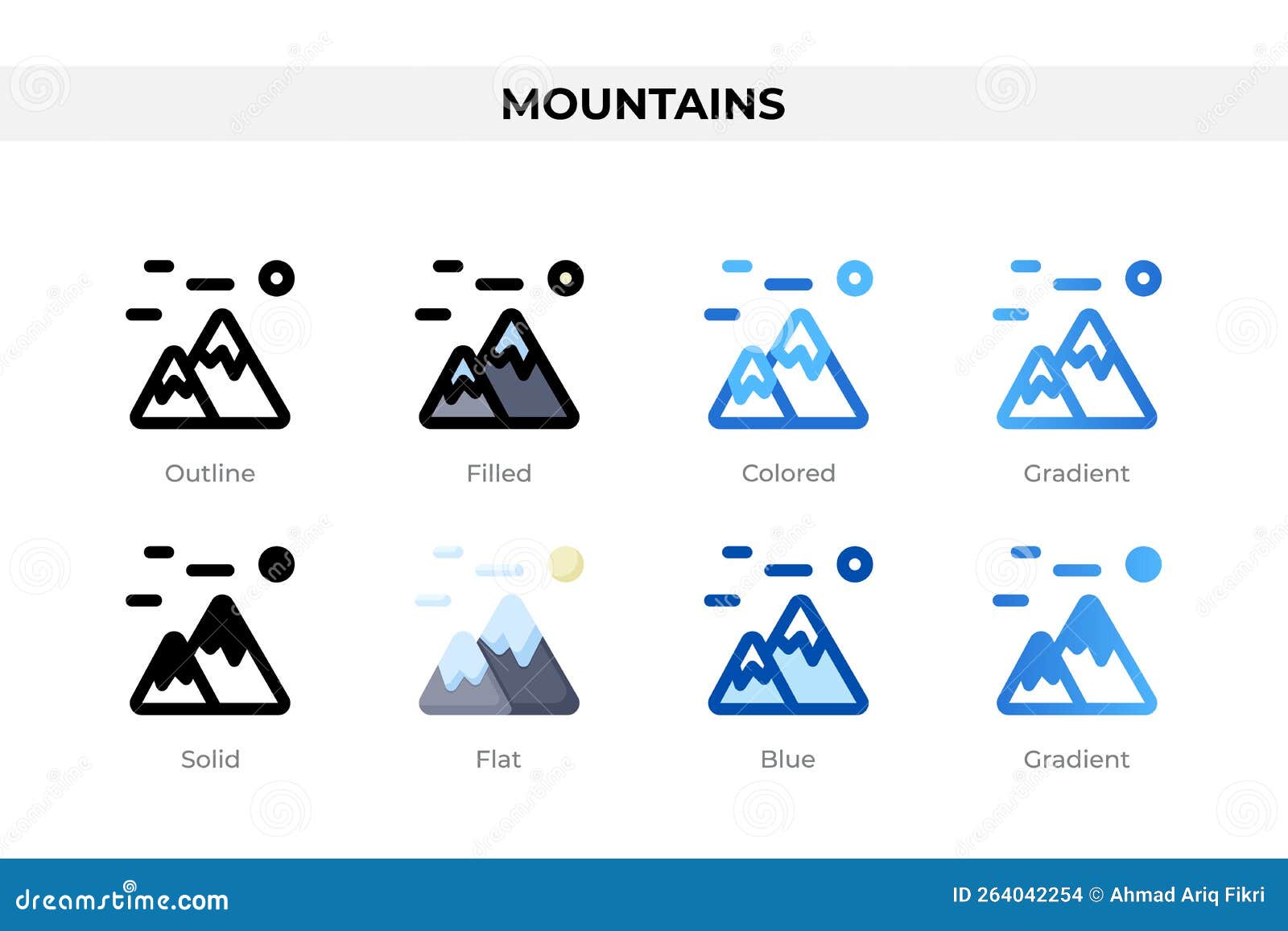 Mountains Icons in Different Style. Mountains Icons Set. Holiday Symbol ...