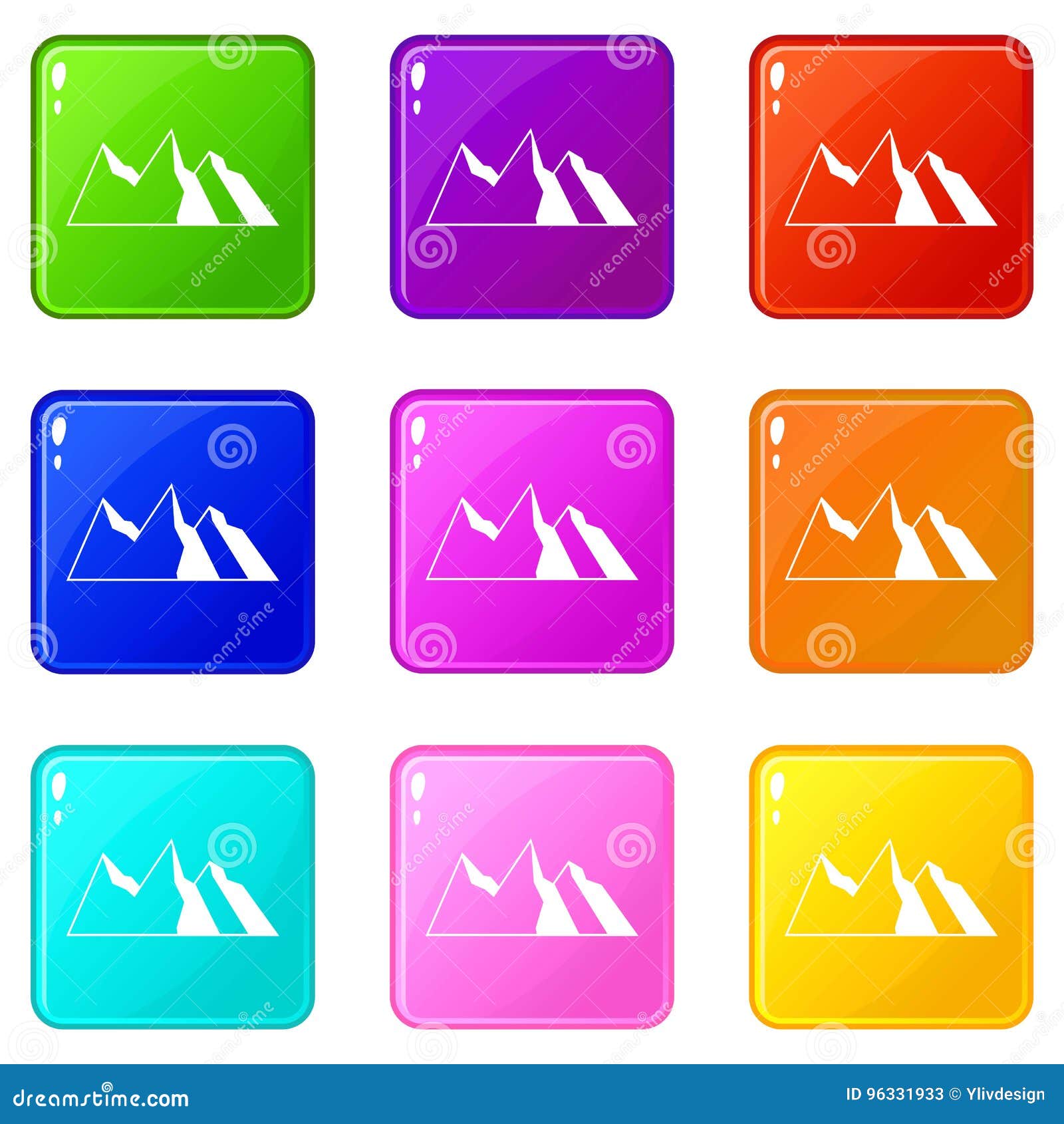Mountains icons 9 set stock vector. Illustration of graphic - 96331933
