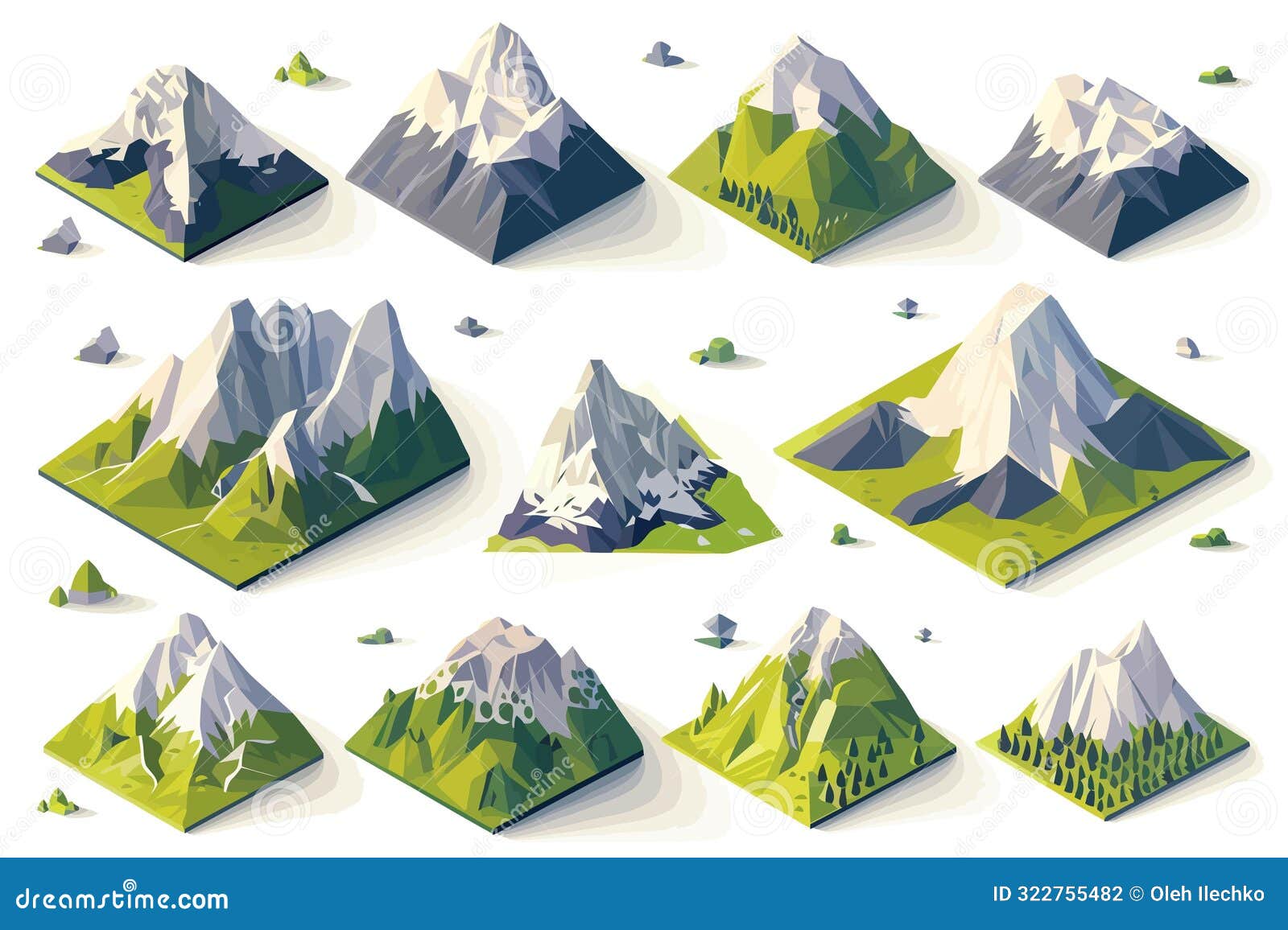 Mountains Isometric Tiles Collection Isolated Vector Style Stock Vector ...