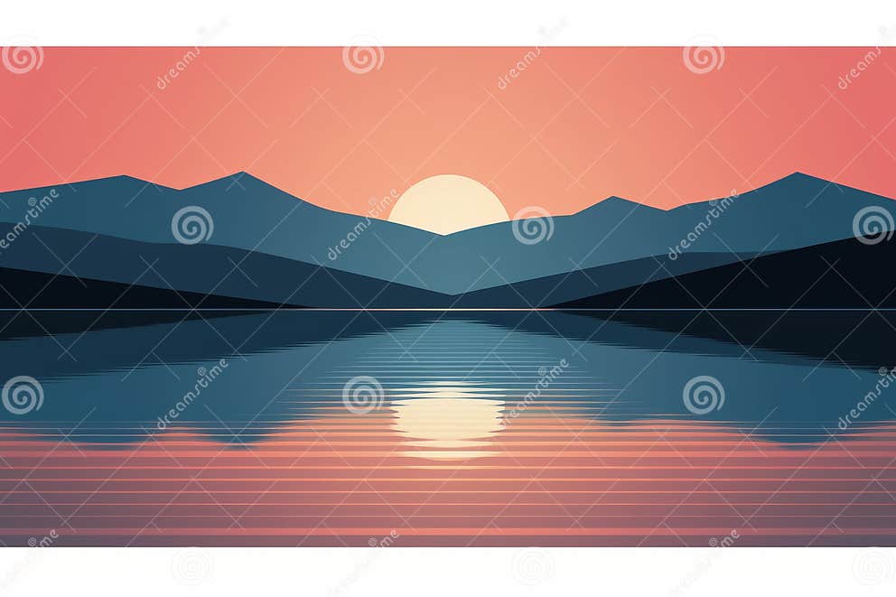 Mountains and Lake at Sunset Vector Illustration Stock Illustration ...