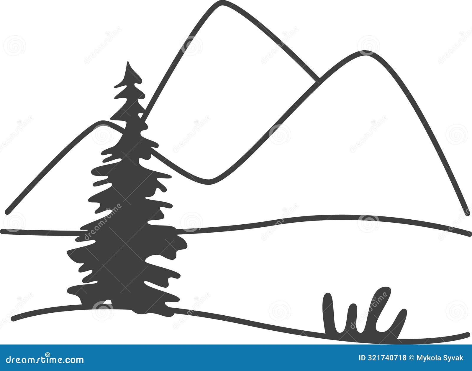 Mountains Landscape Doodle Outline Stock Vector - Illustration of ...