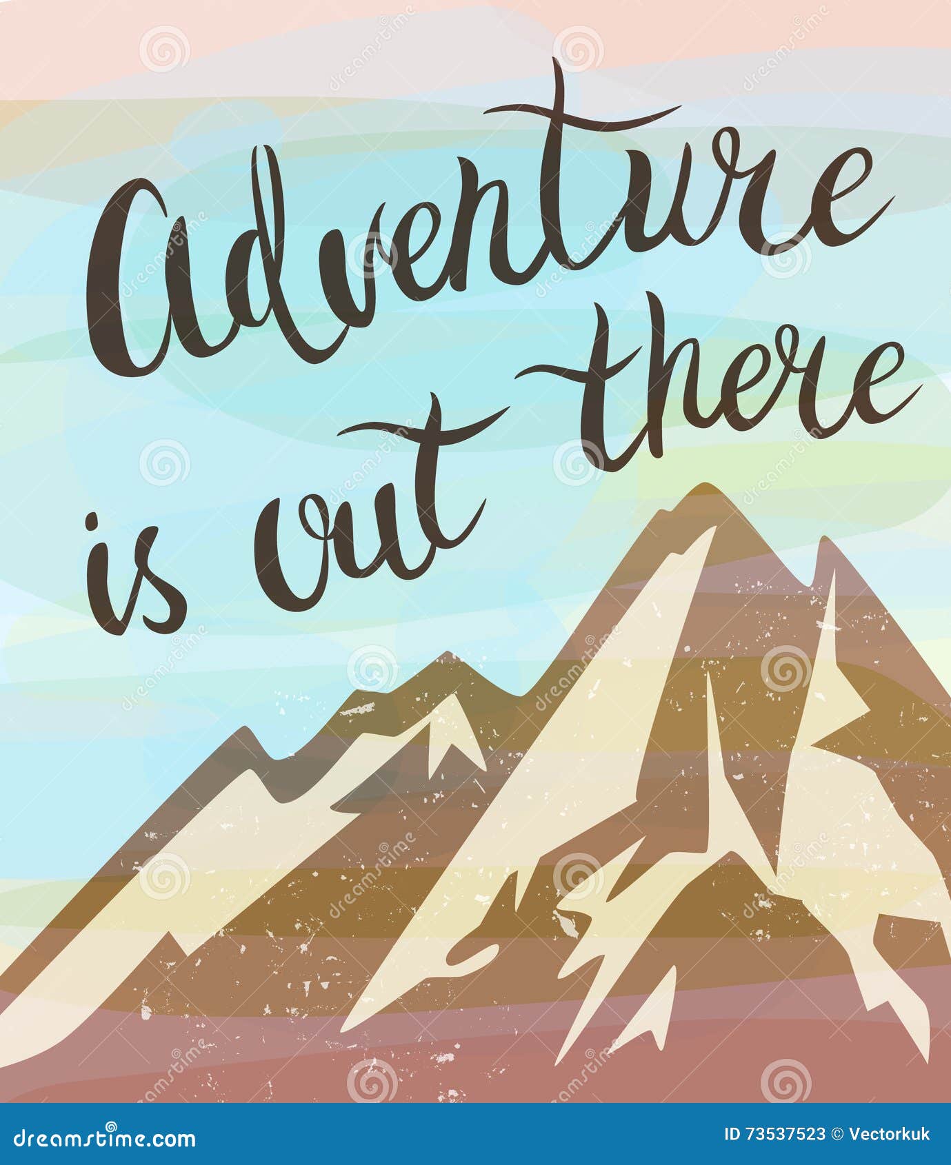 Mountains Landscape and Hand Drawn Lettering. Stock Illustration ...