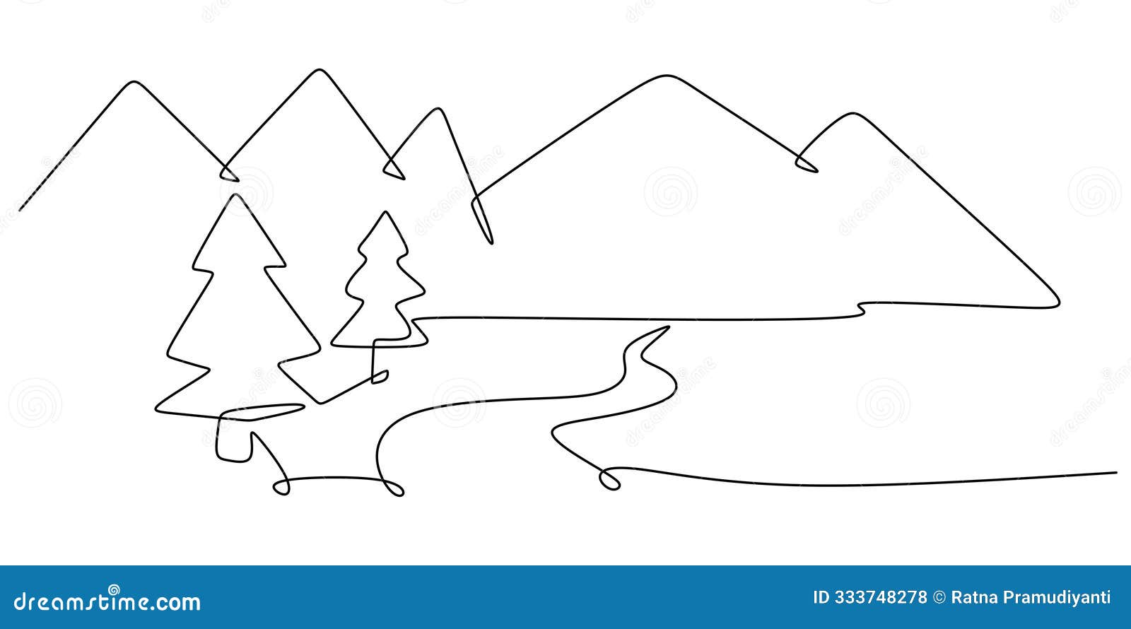 Mountains Landscape One Line Drawing. Simple Line Mountain and ...