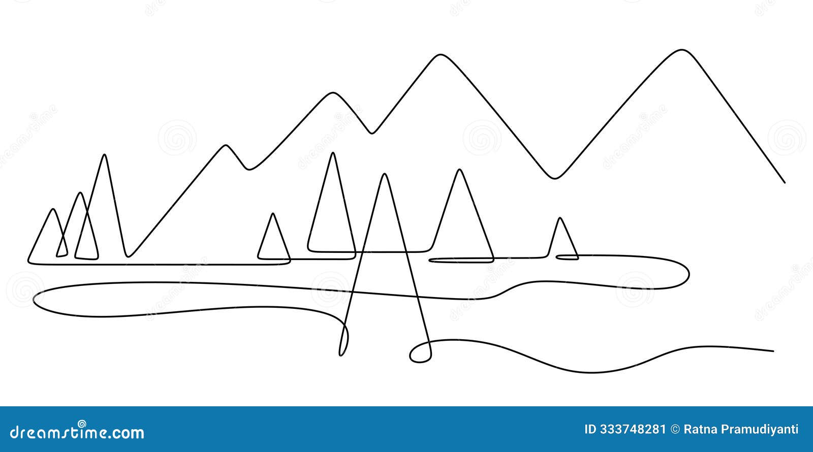 Mountains Landscape One Line Drawing. Simple Line Mountain and ...