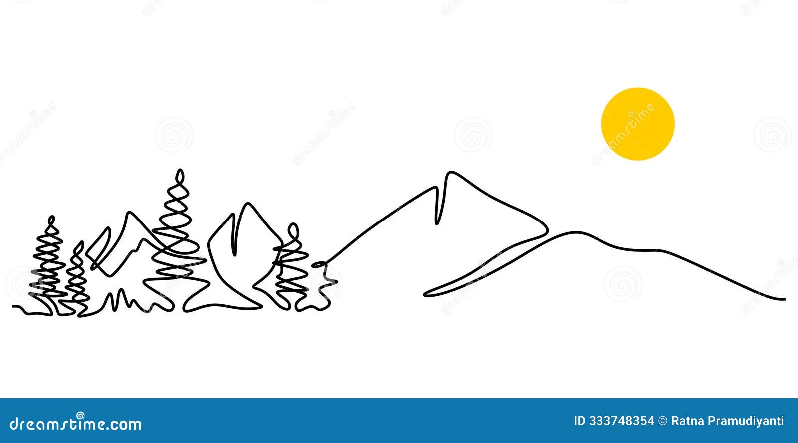 Mountains Landscape One Line Drawing. Simple Line Mountain and ...
