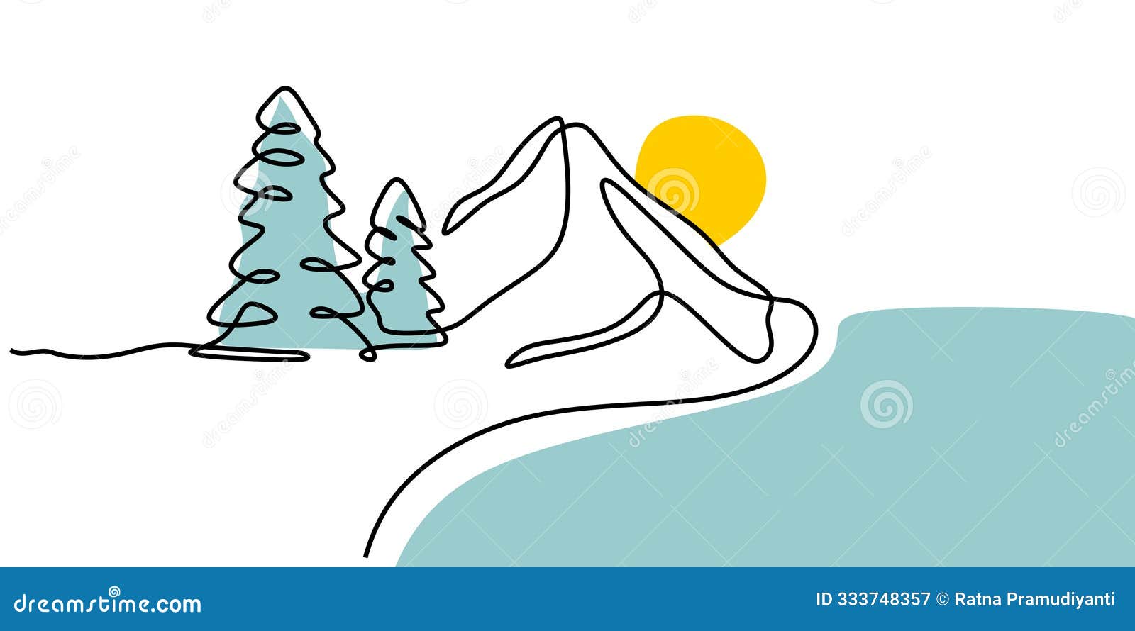 Mountains Landscape One Line Drawing. Simple Line Mountain and ...