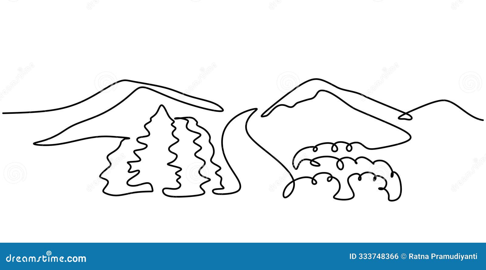 Mountains Landscape One Line Drawing. Simple Line Mountain and ...