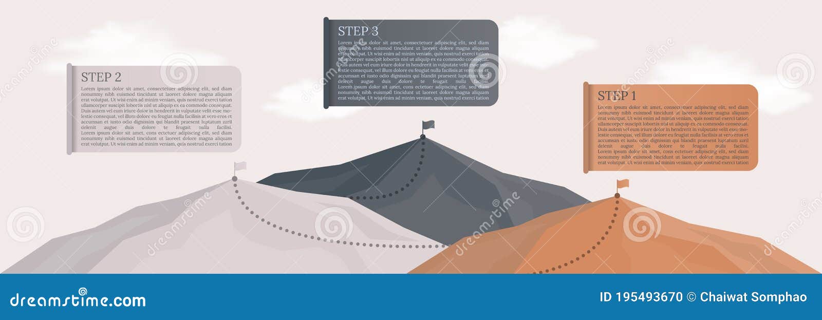 Mountains Level with Flags and Cloud Infographic Stock Illustration ...