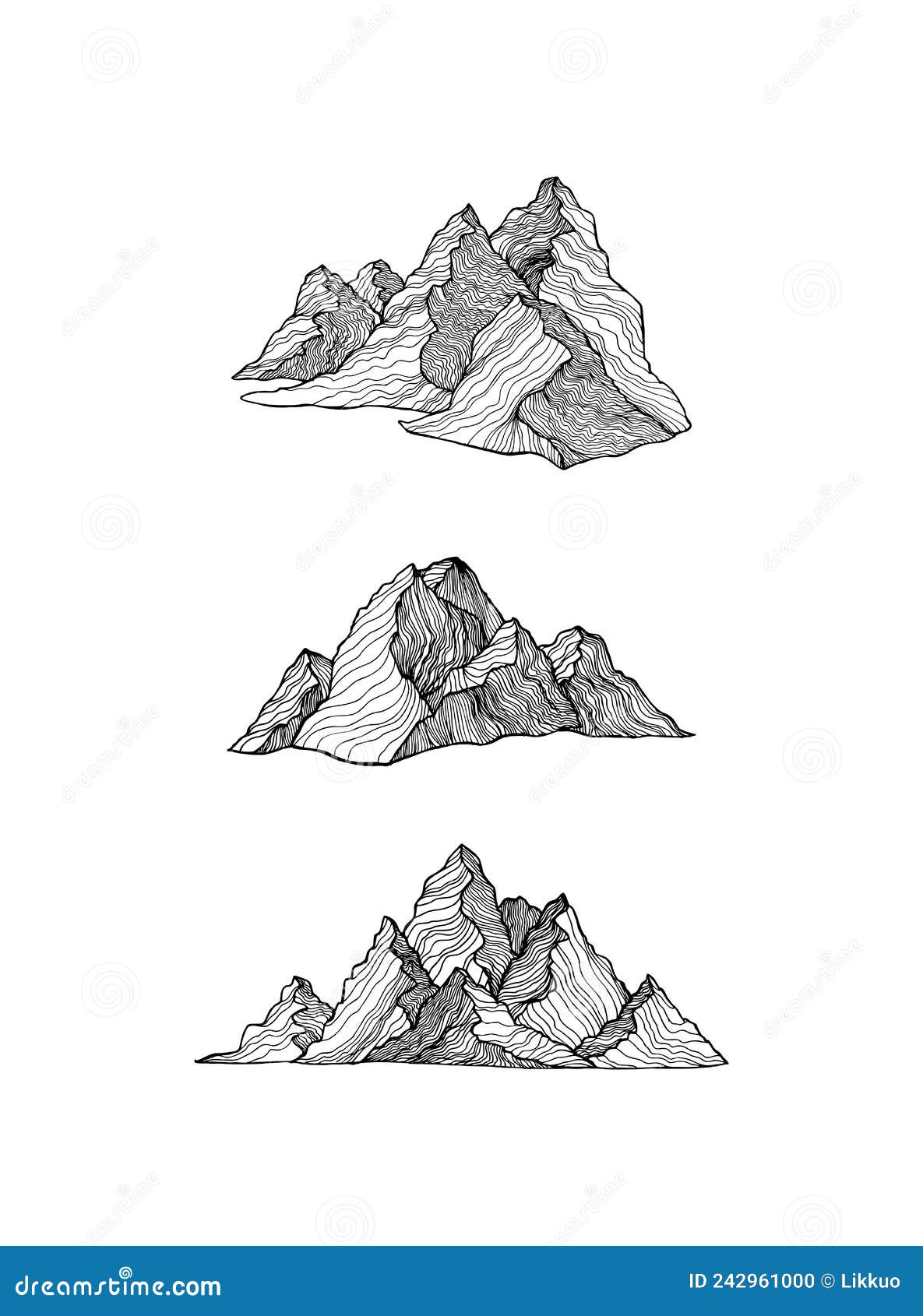 Mountains Line Art Vector Set. Vector Set for Textile Prints, Cards ...