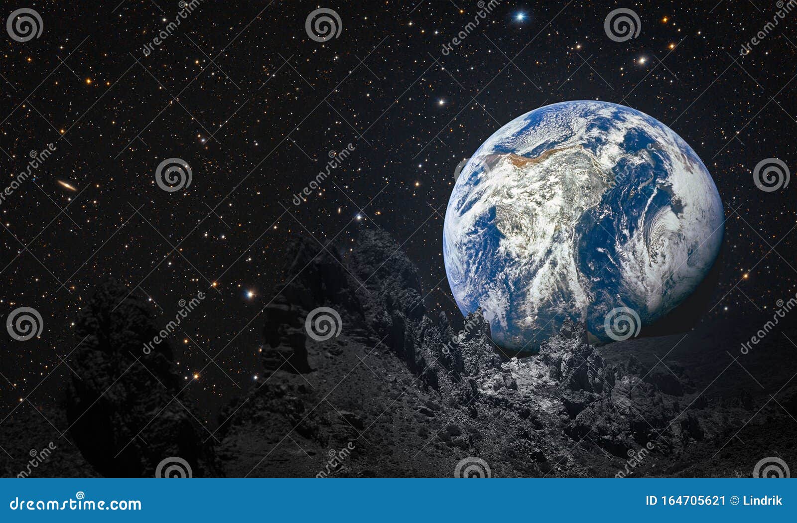 Mountains on the Moon Overlooking Planet Earth Stock Image - Image of ...