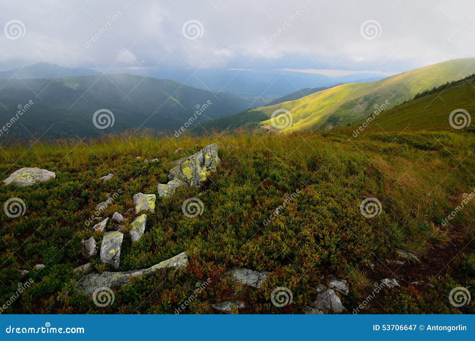 Mountains with mossy rocks stock image. Image of purple - 53706647