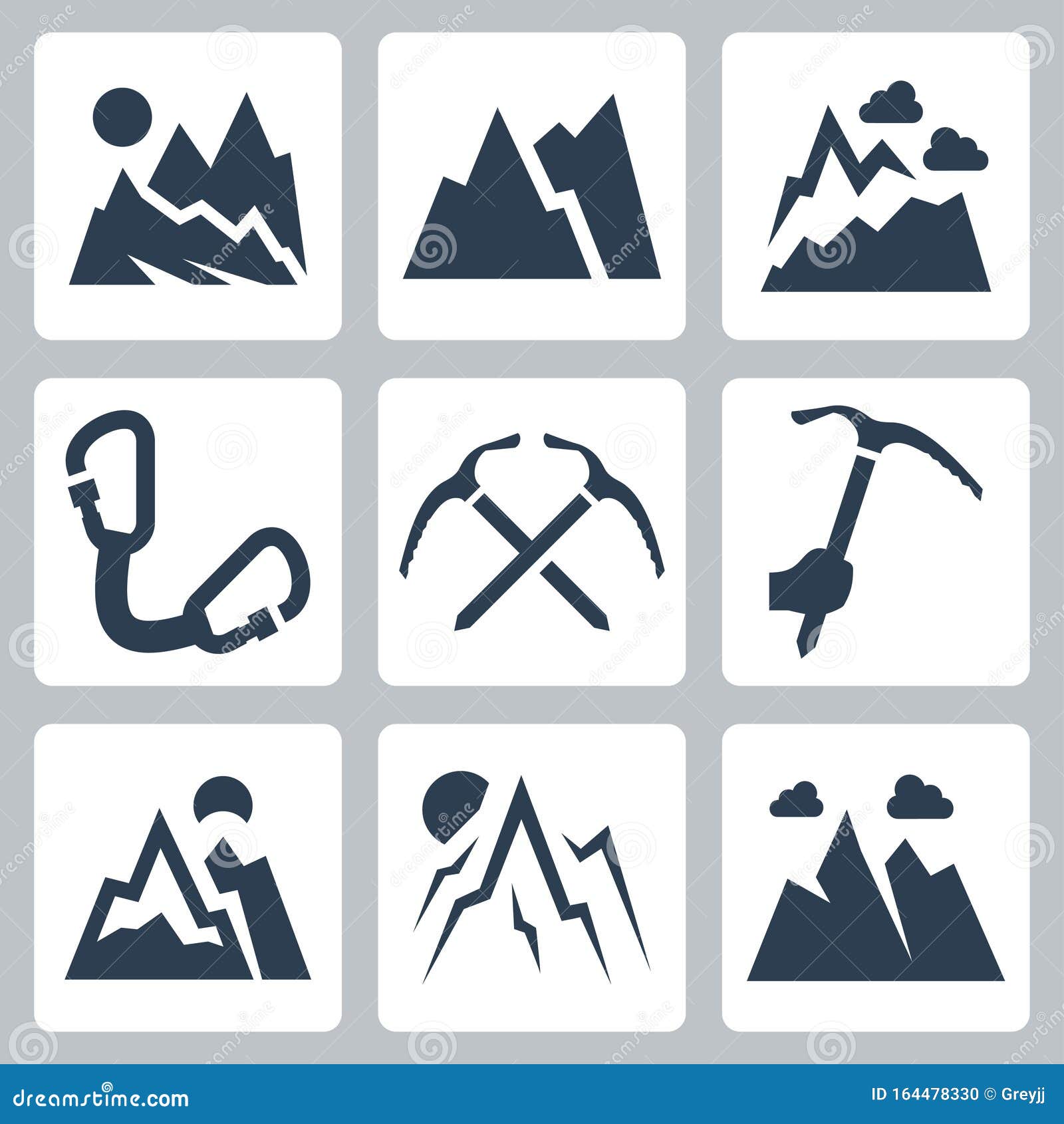 Mountains and Mountaineering Icons Set Stock Vector - Illustration of ...