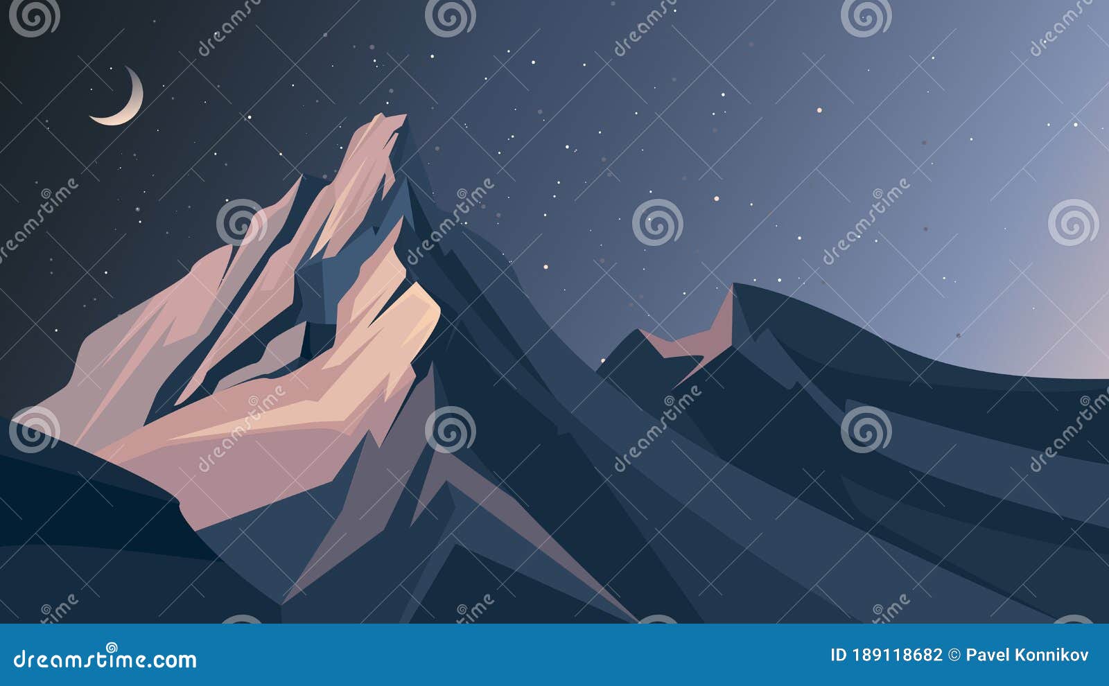 Mountains in the night stock illustration. Illustration of moonlight ...