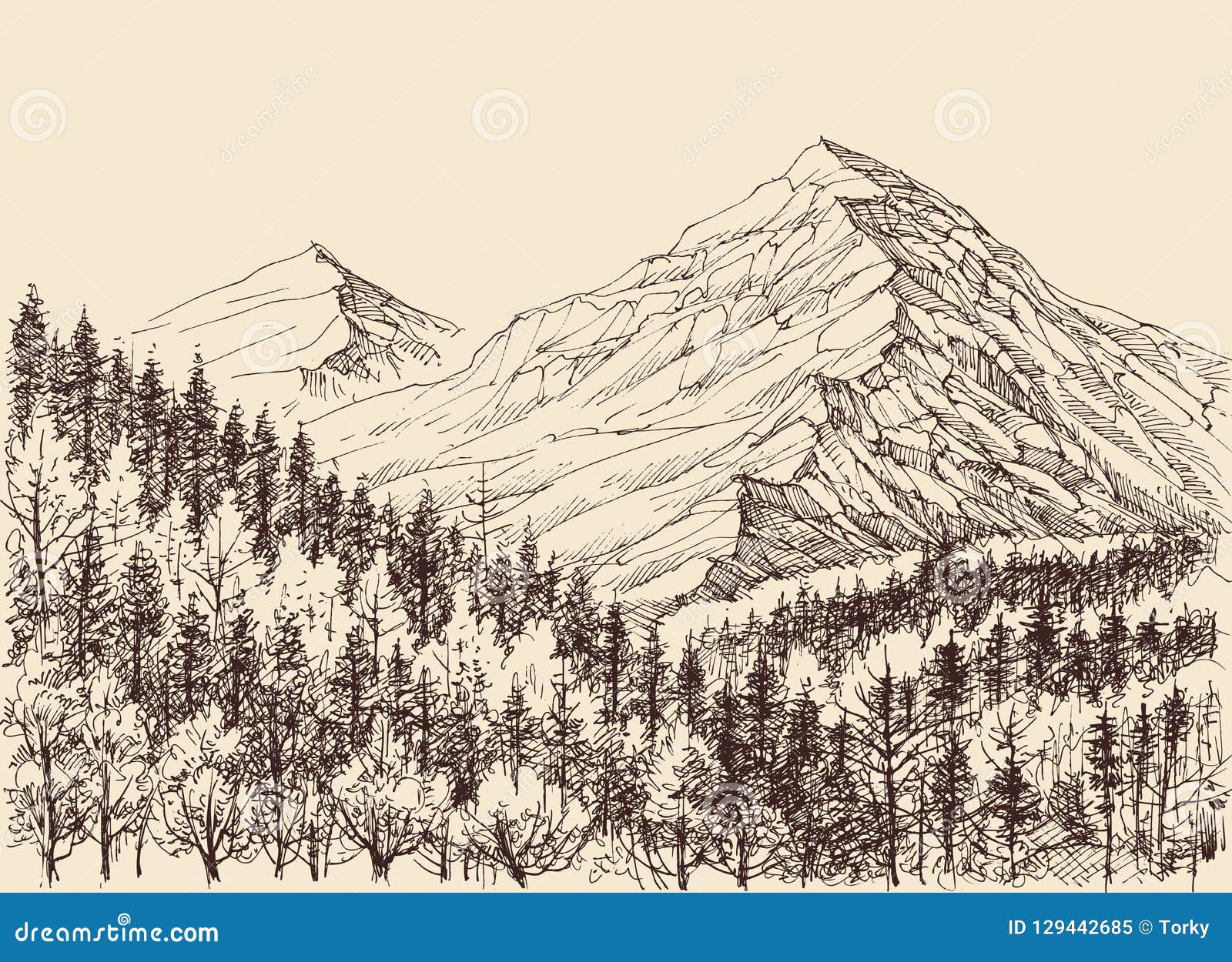 Alpine Forest Watercolor Sparse Dutone Warm Stock Illustration ...