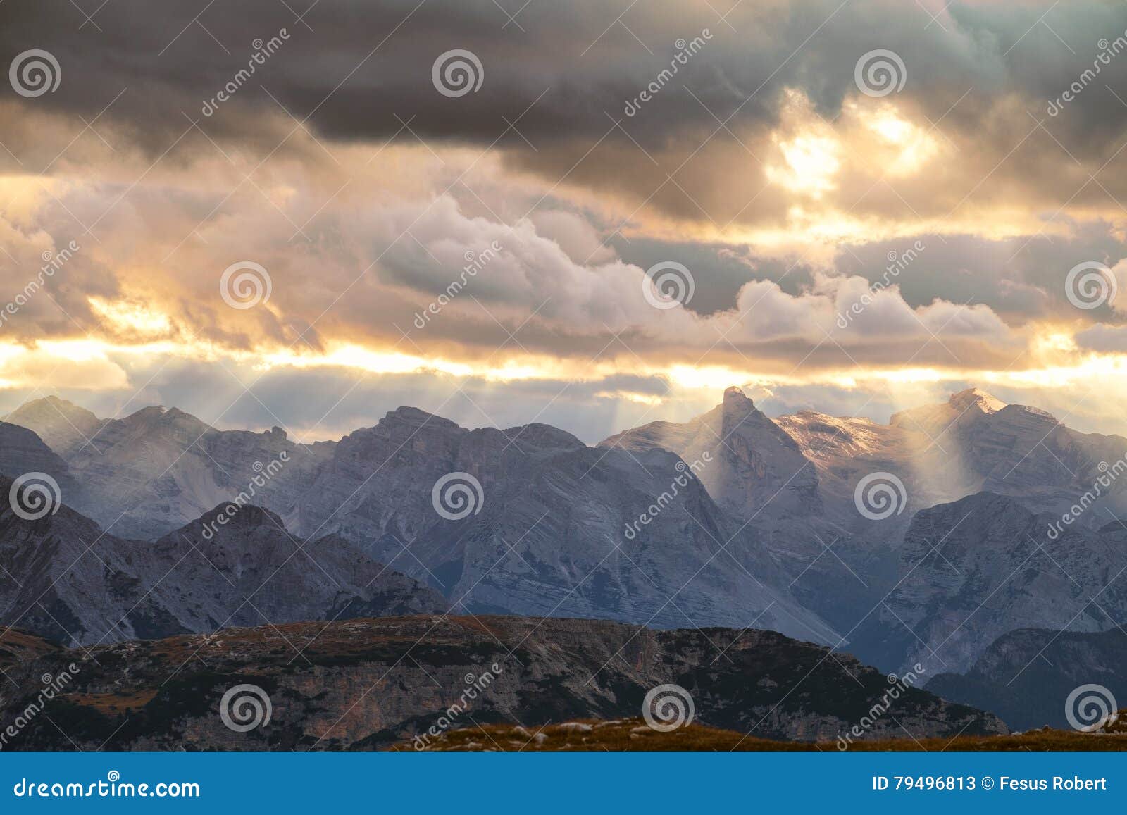 Mountains Panorama of the Dolomites at Sunrise with Clouds Stock Image ...