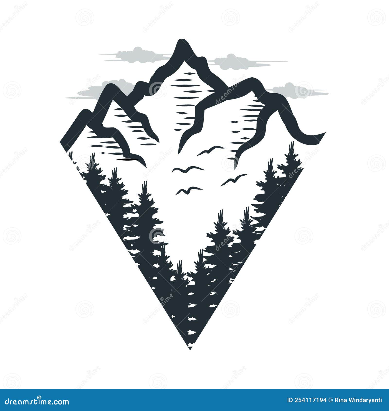Mountains and Pine Tree Forest Vector Logo Design. the Concept of a ...