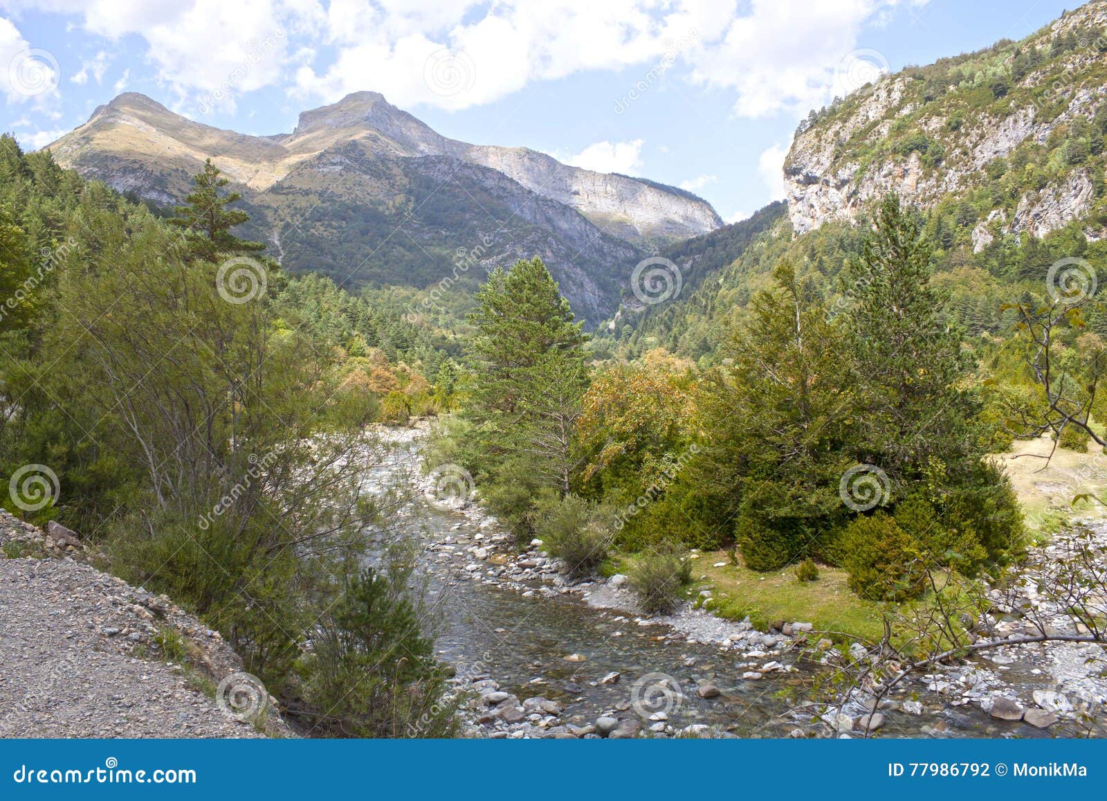 Mountains in the Pyrenees, a River and Some Trees Stock Photo - Image ...