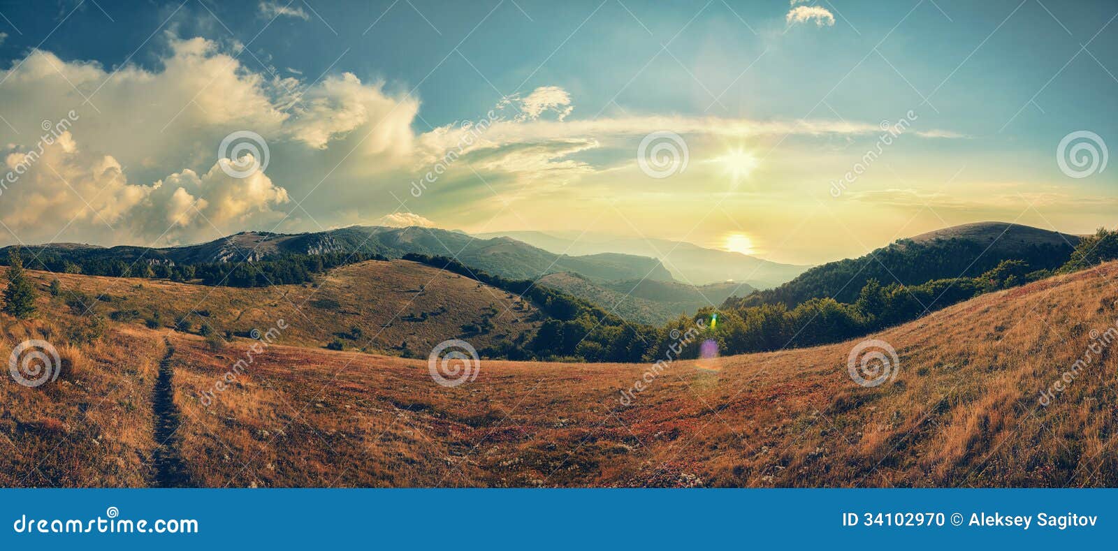 Mountains in the Rays of the Rising Sun Stock Photo - Image of rural ...