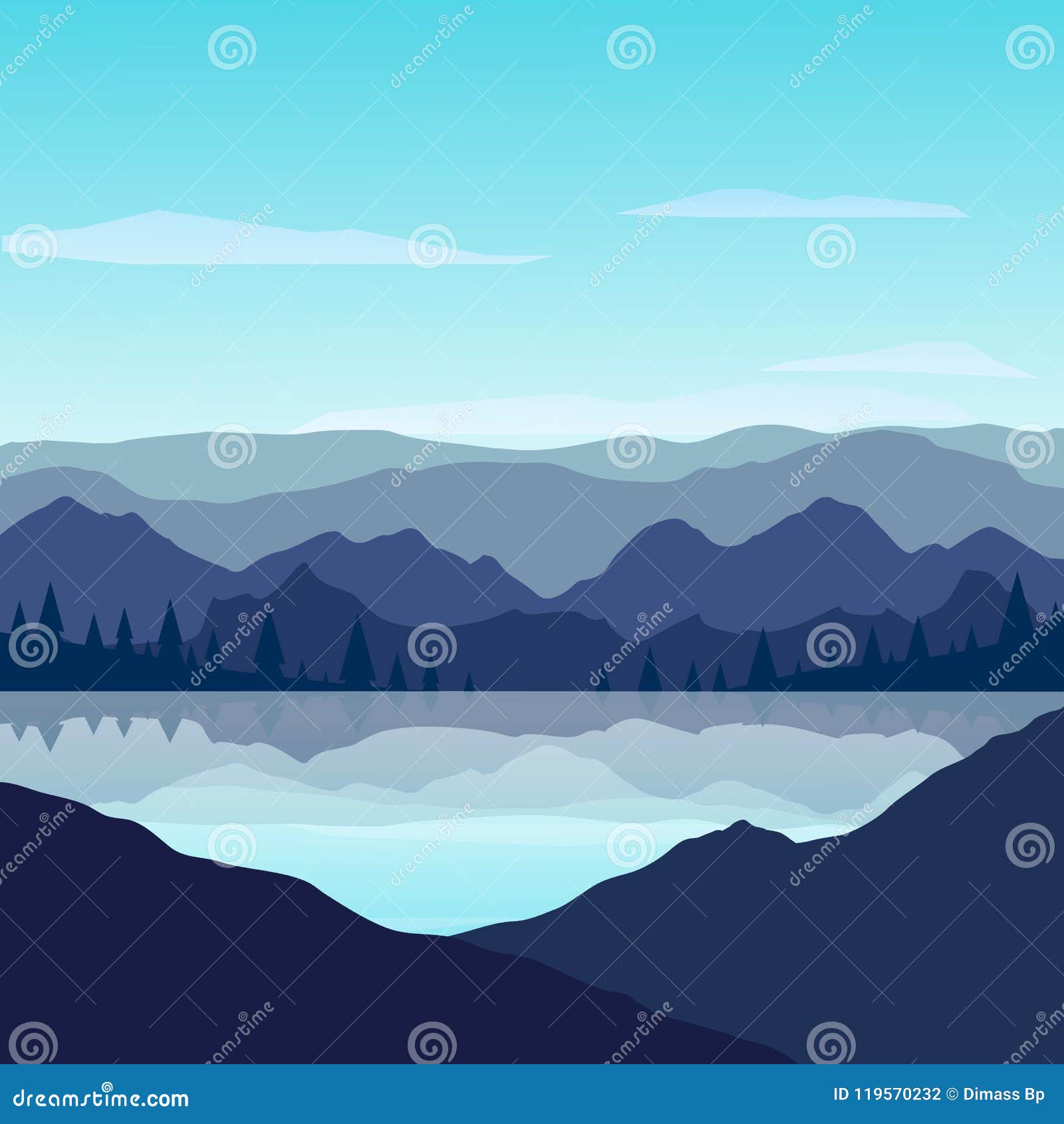 Mountains with Reflection in the Lake on Sunny Day Stock Vector ...