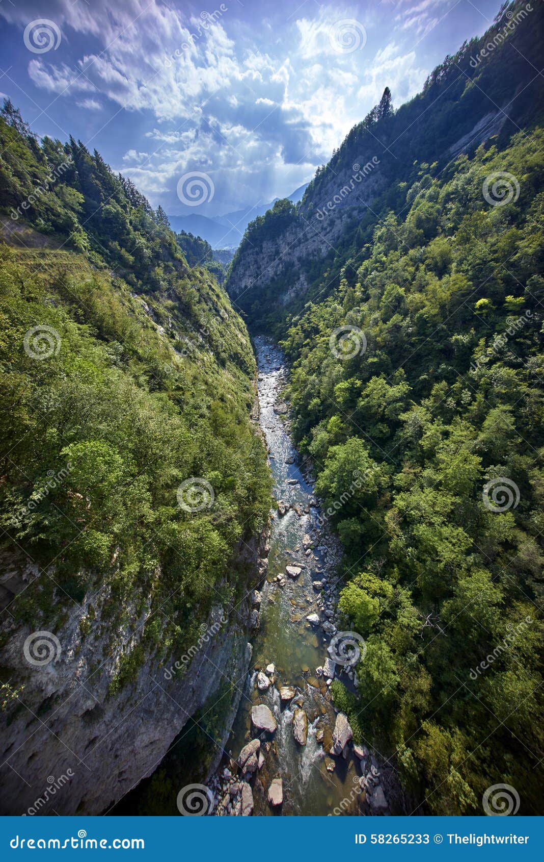 Mountains with River Deep Below Stock Image - Image of tranquil, water ...