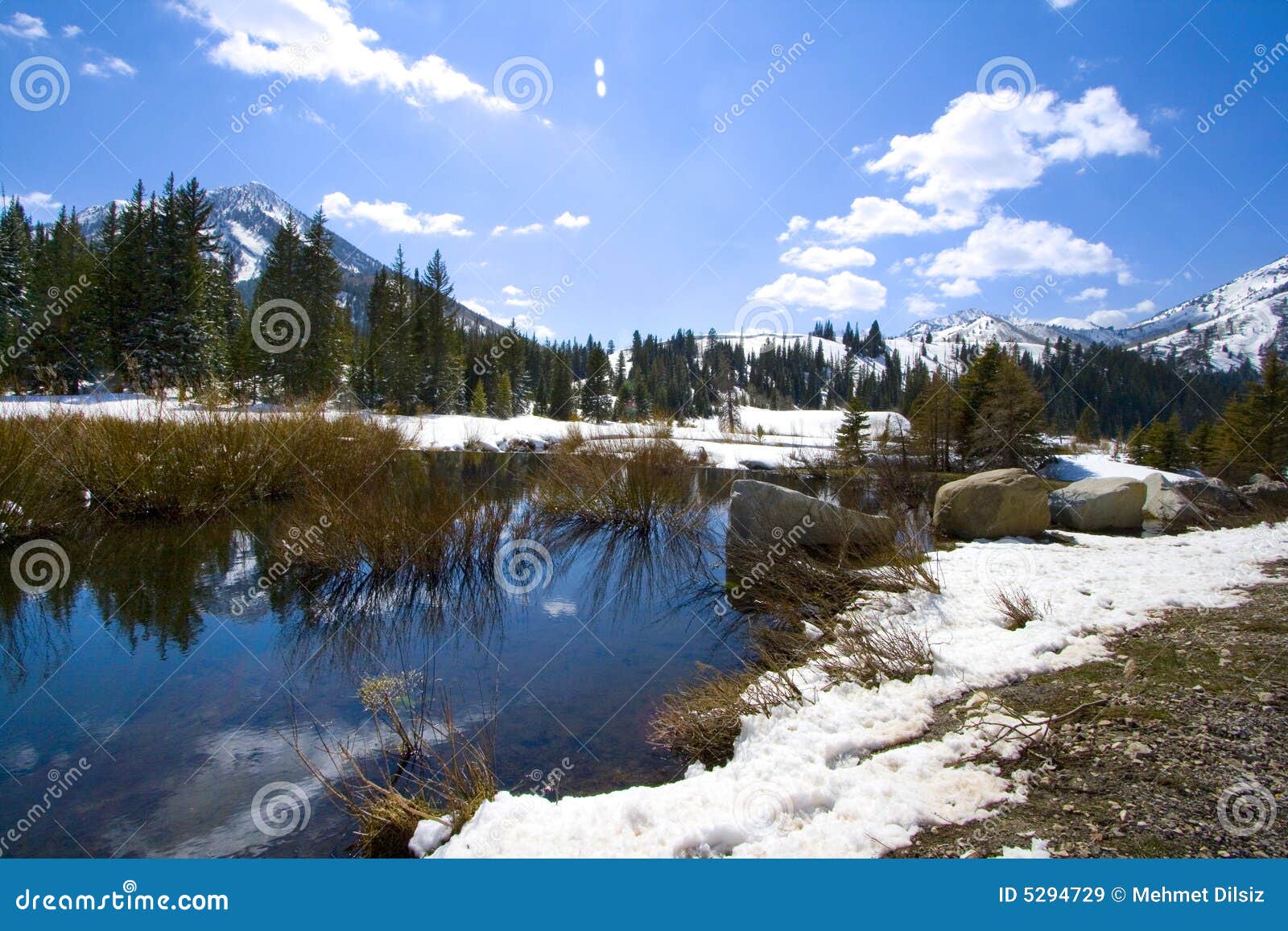 Mountains, River and Snow in the Spring Stock Image - Image of mountain ...