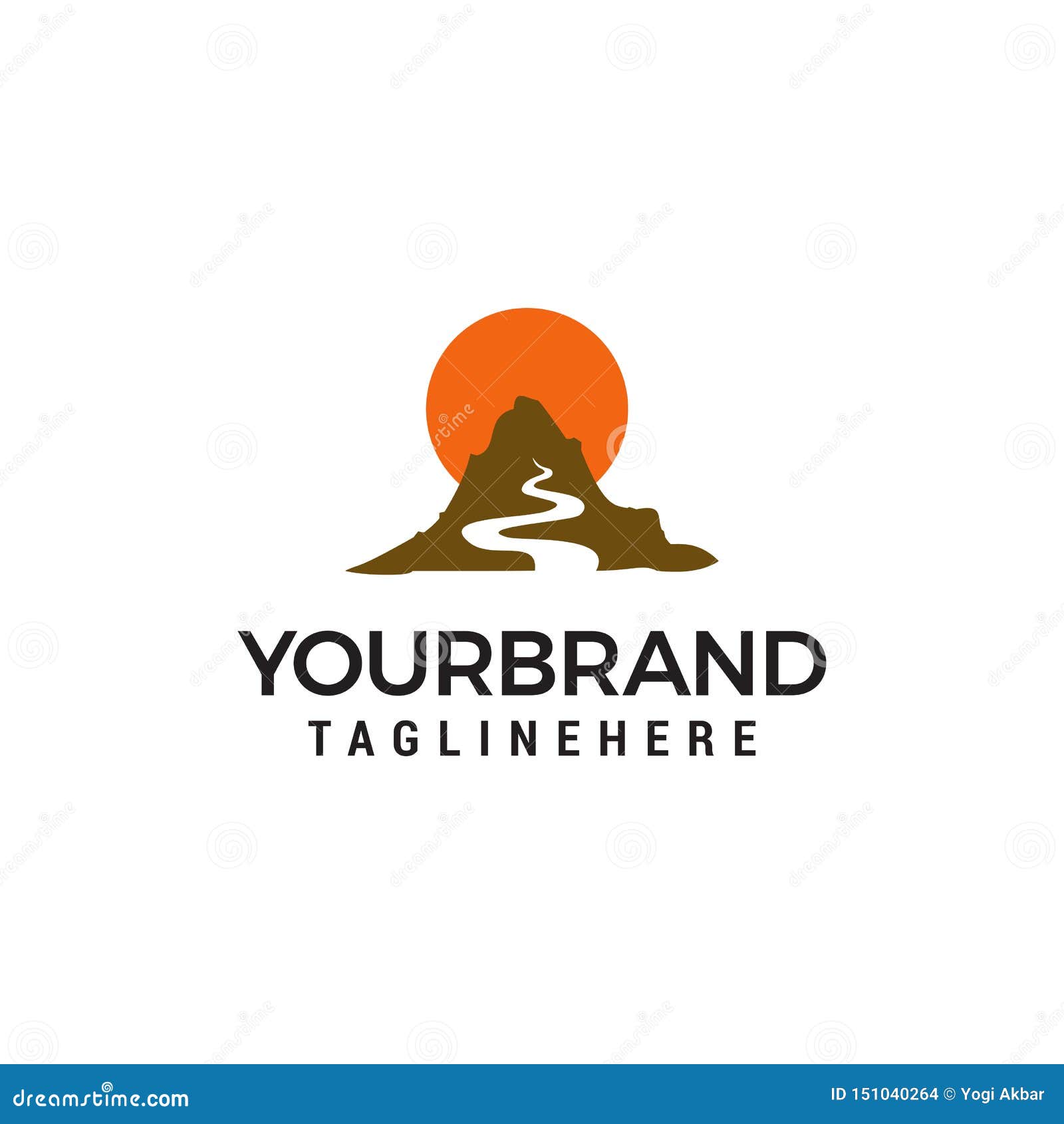 Mountains River and Sun Logo Design Concept Template Stock Vector ...