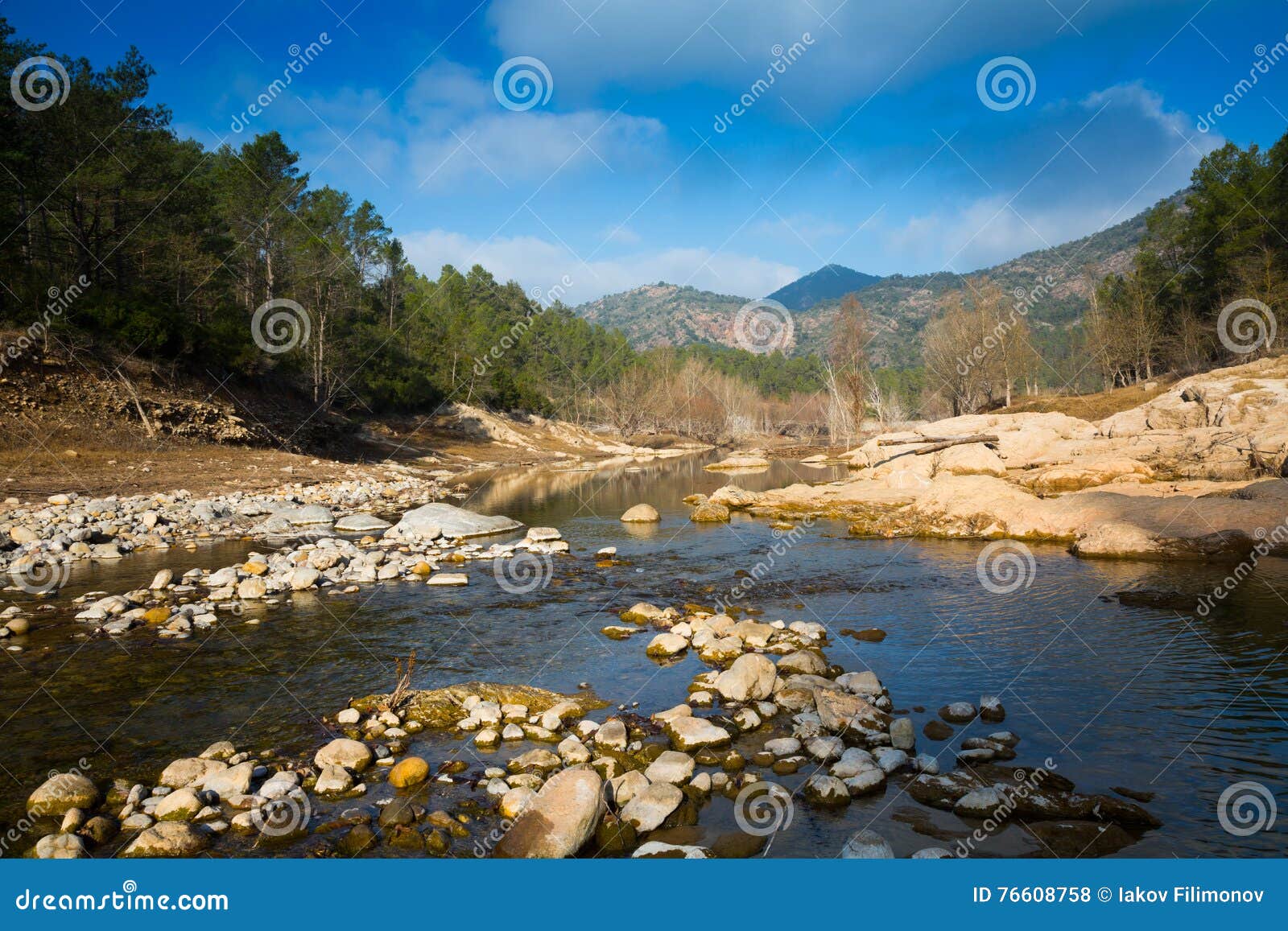 Mountains River Under Cloudy Sky in Autumn. Muga Stock Photo - Image of ...