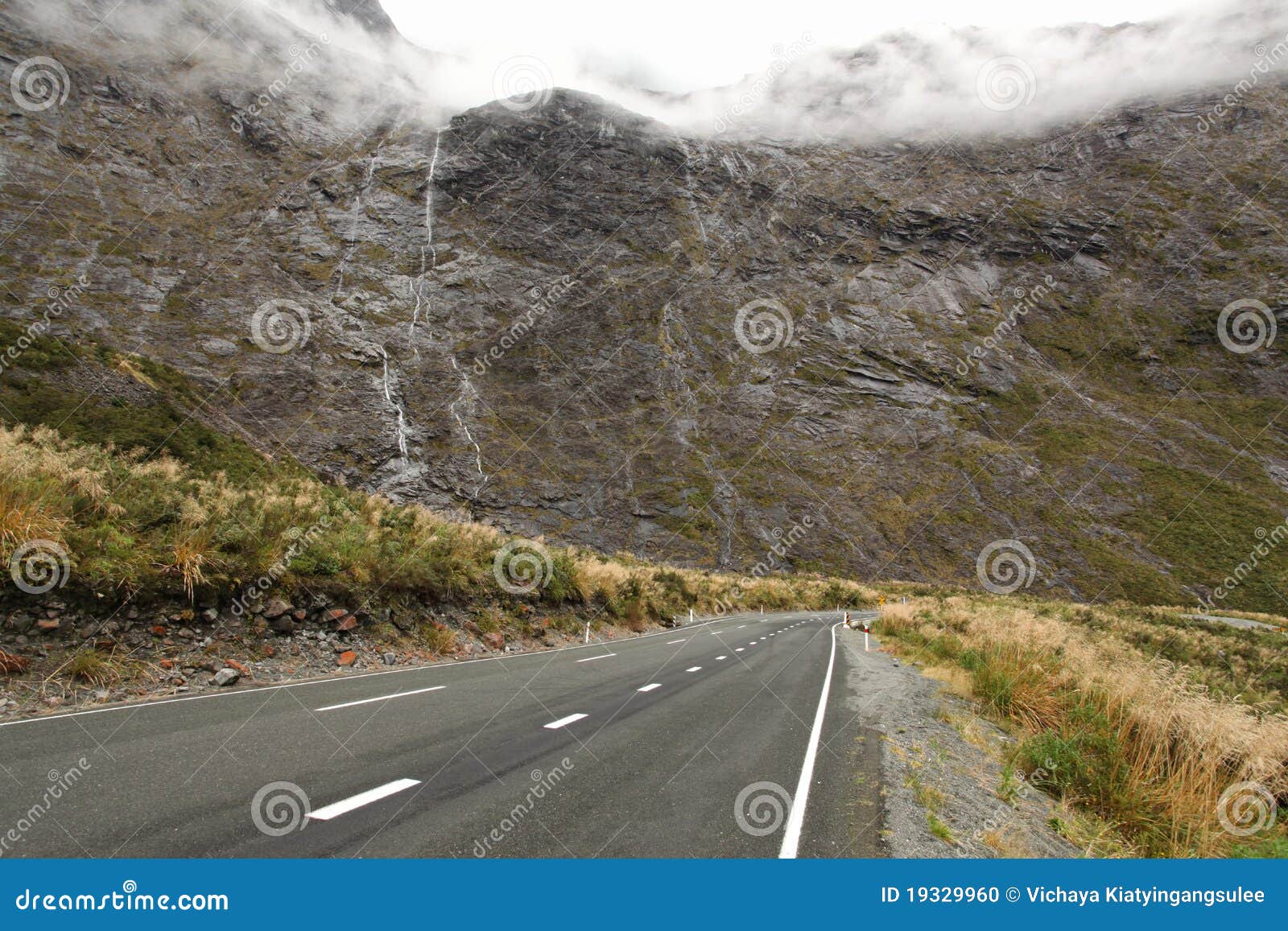 Mountains Road with Waterfall Stock Photo - Image of holiday ...