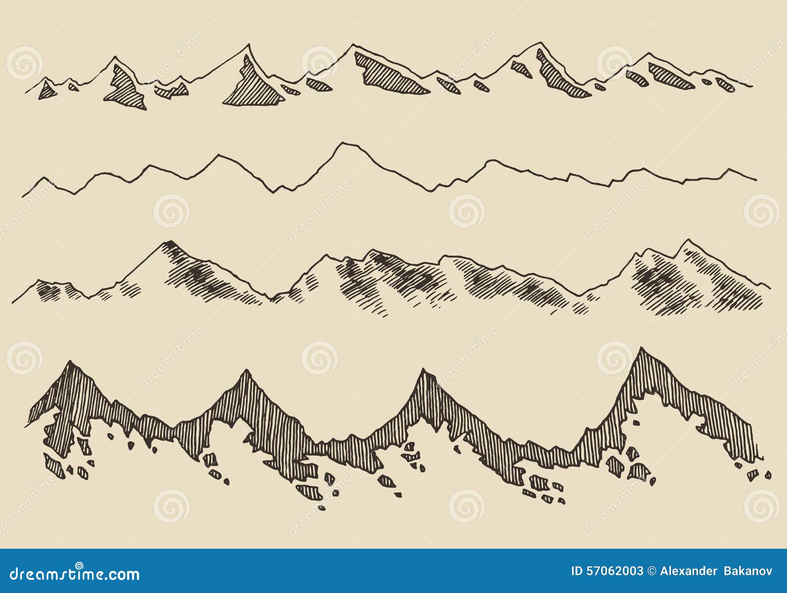 Mountains Set Contours Engraving Vector Hand Draw Stock Vector ...