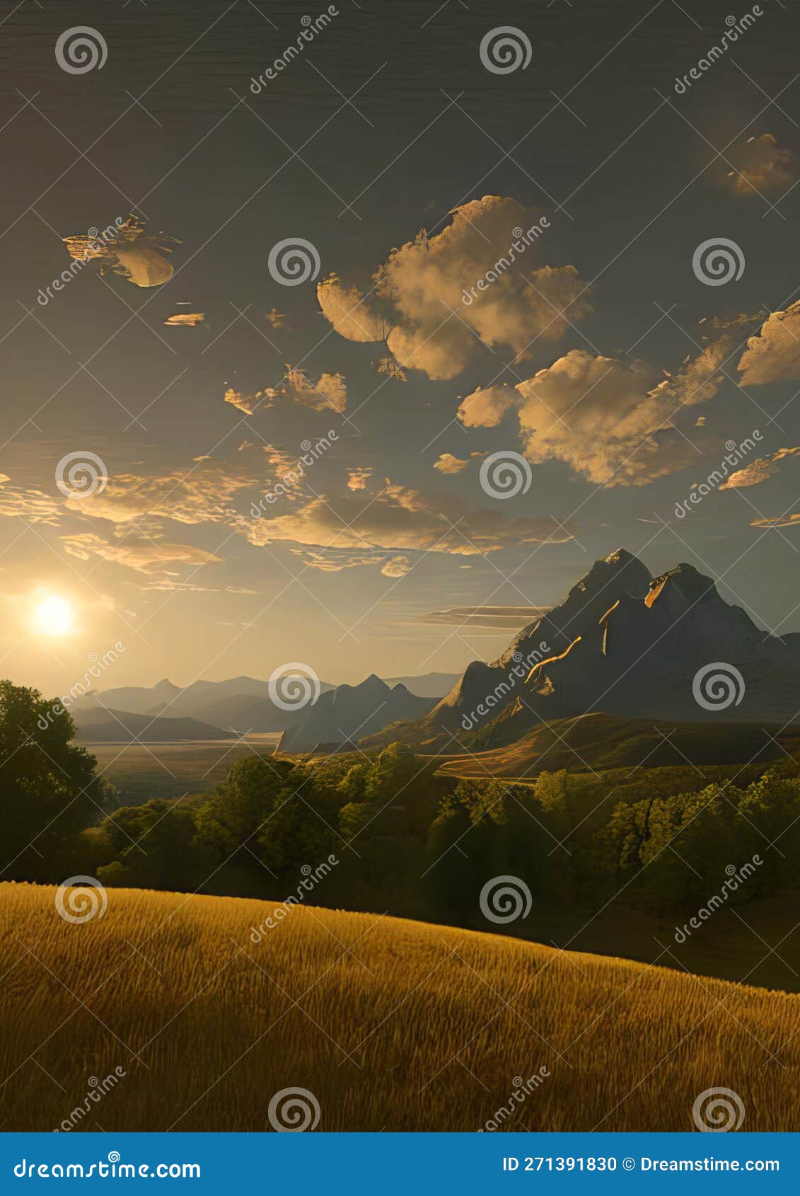 Mountains and Setting Sun. Beautiful Panoramic Landscape Stock ...