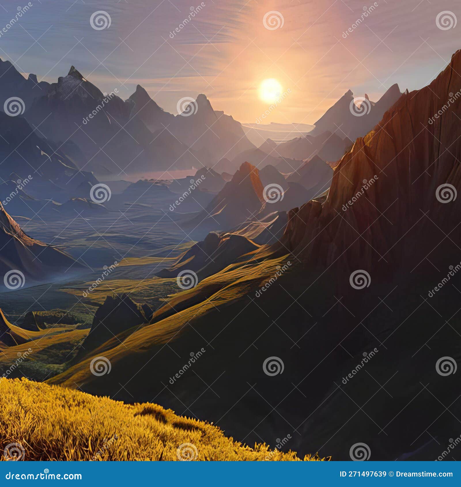 Mountains and Setting Sun. Beautiful Panoramic Landscape Stock ...