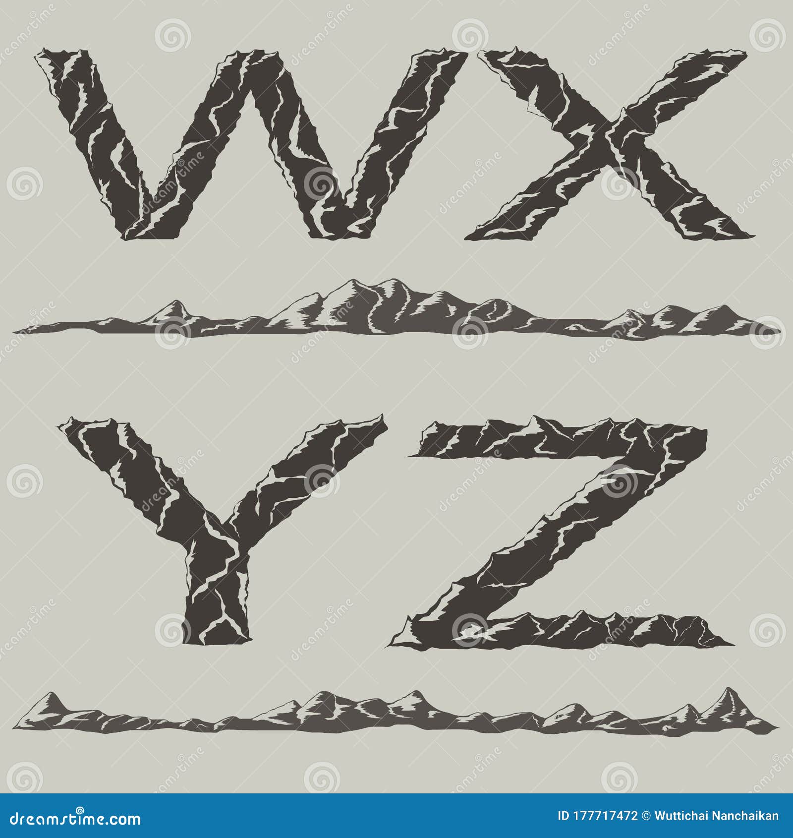 Mountains Font. Hand Drawn English Alphabet. Vector Illustration ...