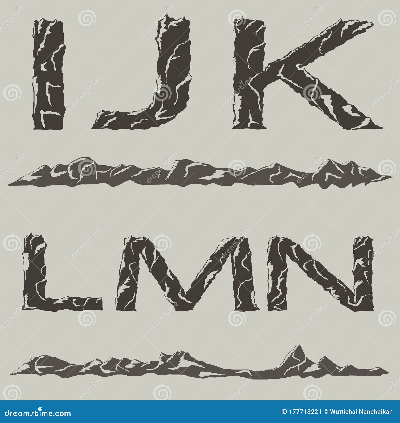 Mountains Font. Hand Drawn English Alphabet. Vector Illustration ...