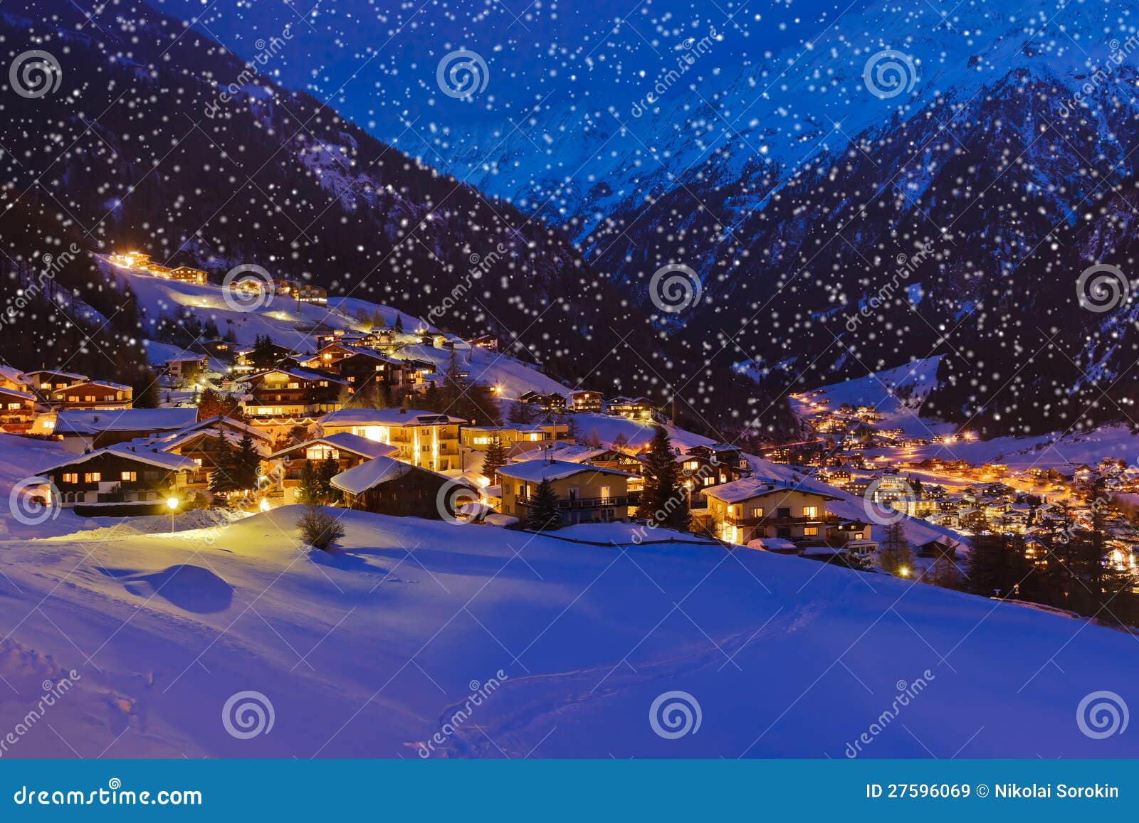Mountains Ski Resort Solden Austria at Sunset Stock Image - Image of ...