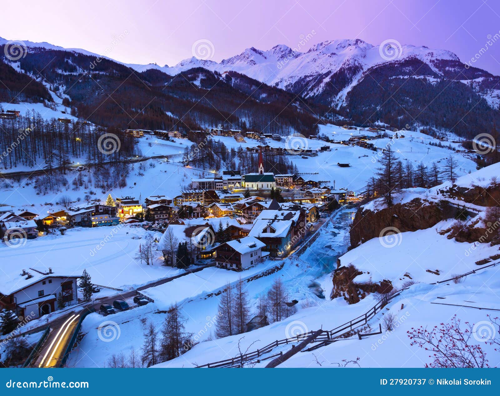 Mountains Ski Resort Solden Austria - Sunset Stock Image - Image of ...