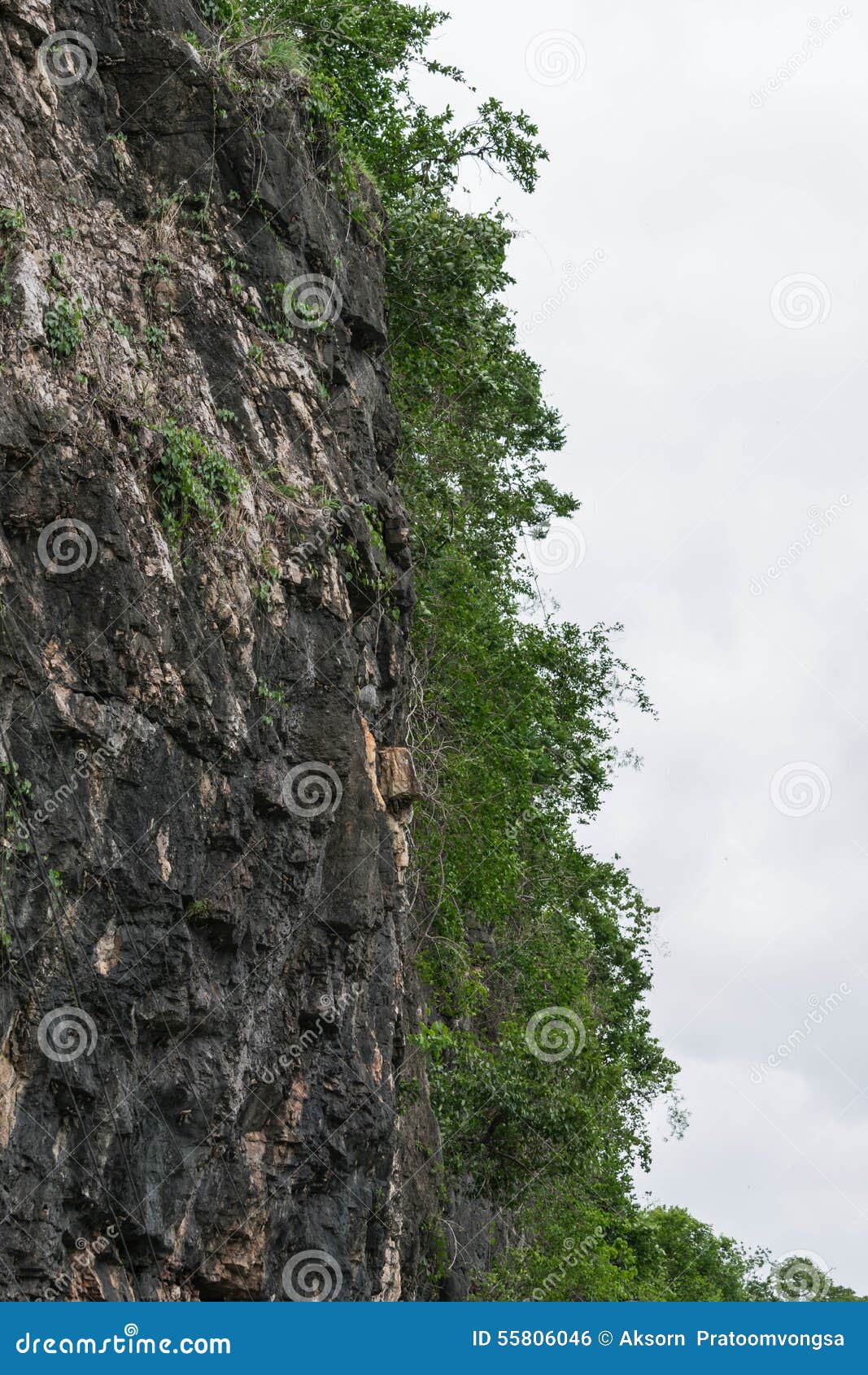 Mountains with Small Trees, on Cloudy Sky Background. Stock Photo ...