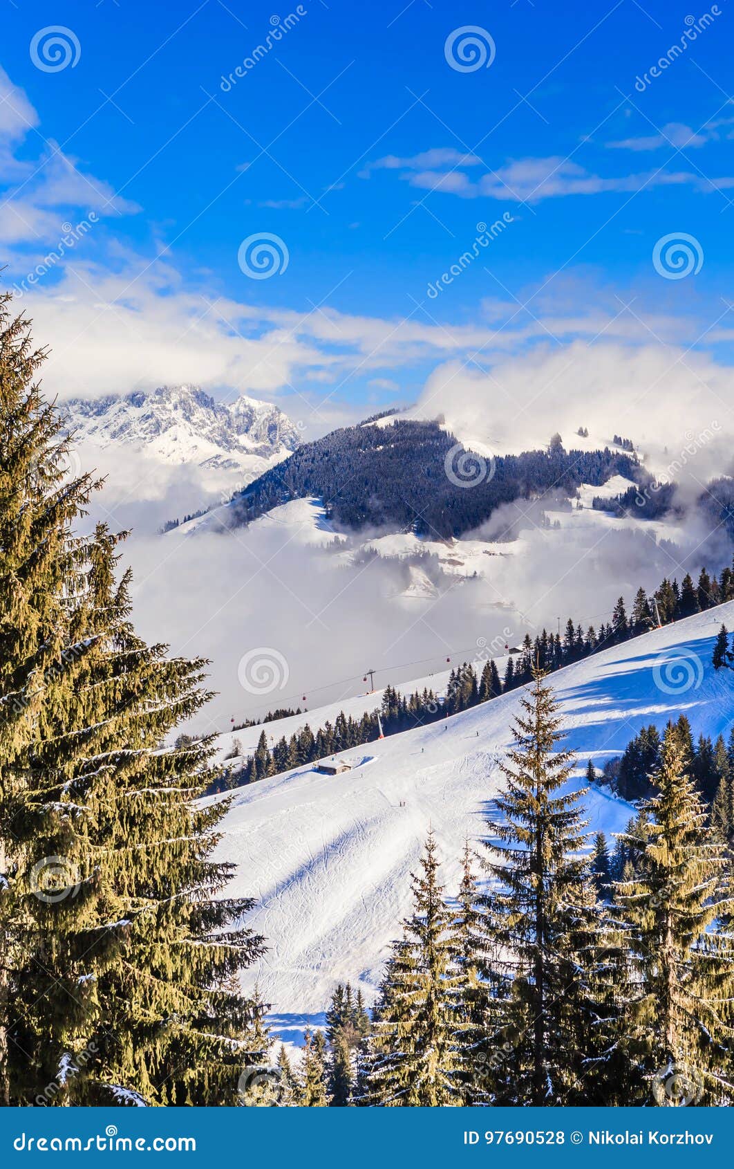 Mountains with Snow in Winter. Ski Resort Soll, Tyrol Stock Photo ...