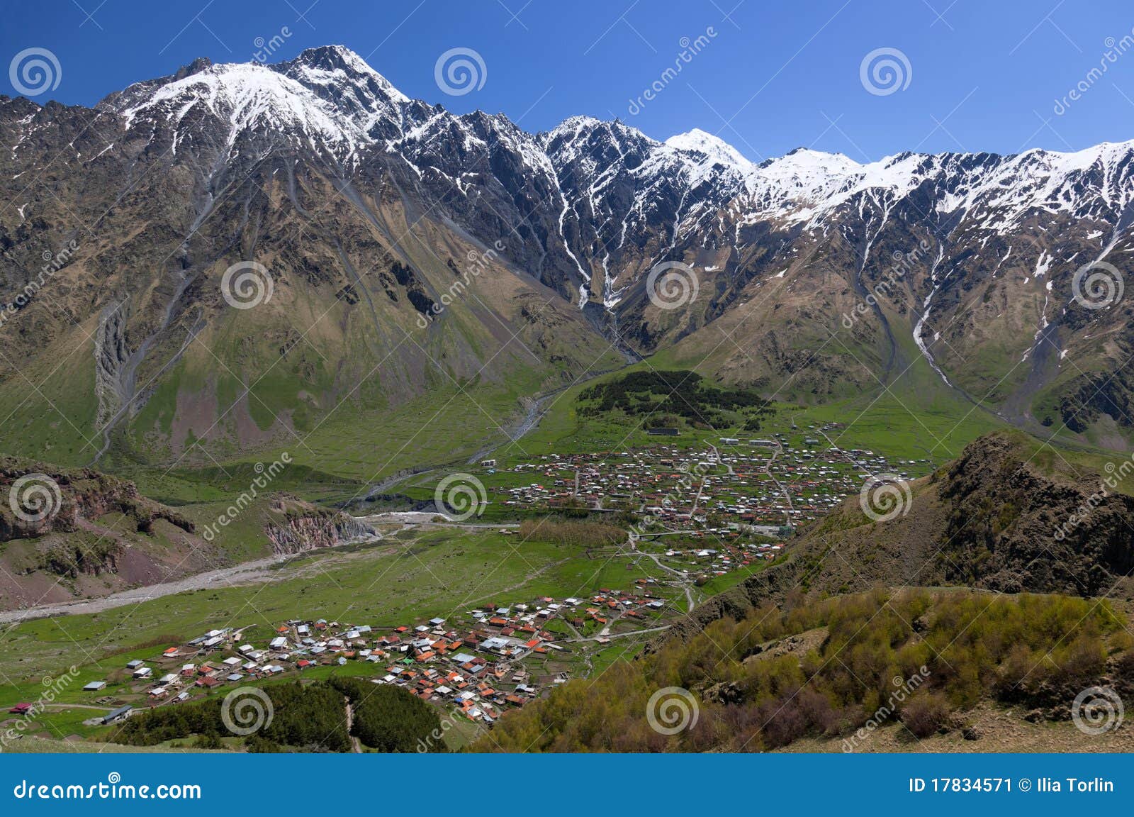 Stepantsminda Village At Mount Kazbek Royalty-Free Stock Image ...