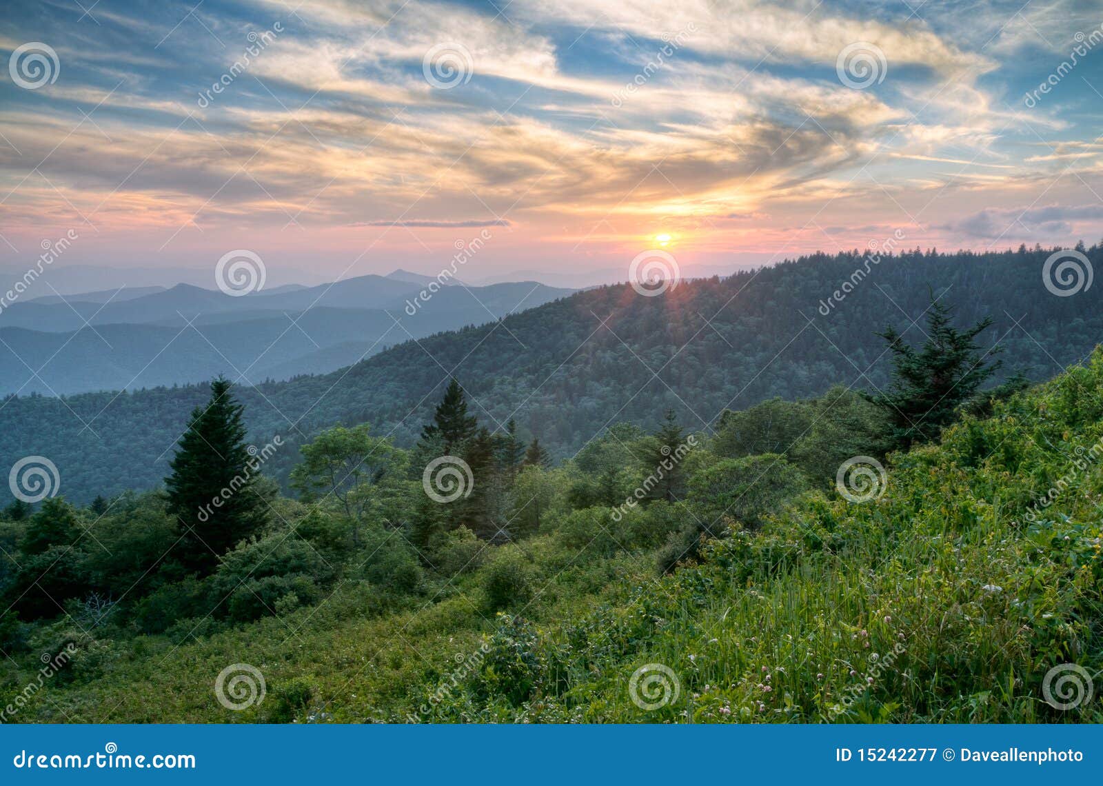 Mountains Summer Sunset Landscape in Blue Ridge Stock Image - Image of ...
