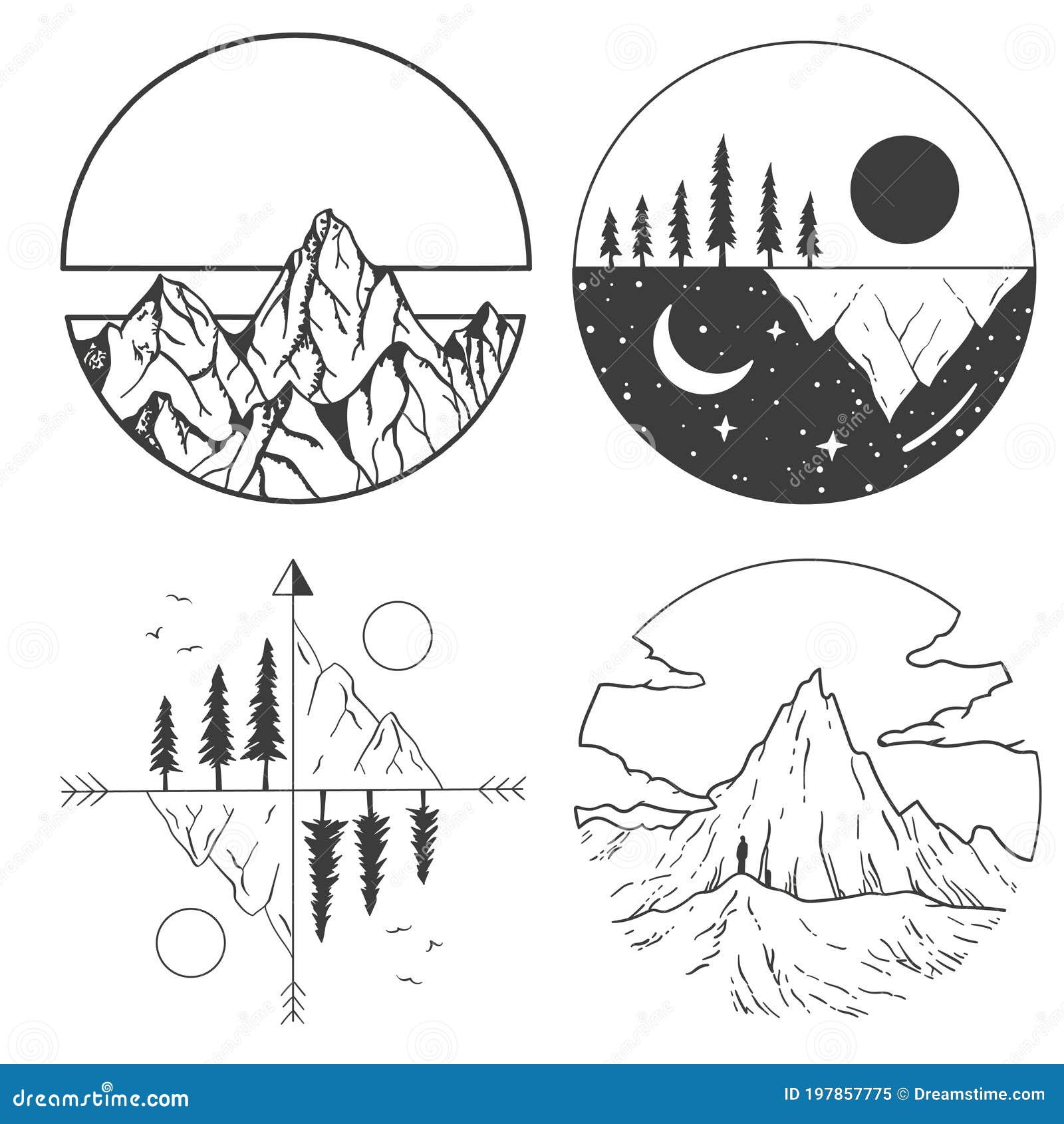 Mountains, Sun and Clouds in Geometric Shapes. Stock Vector ...