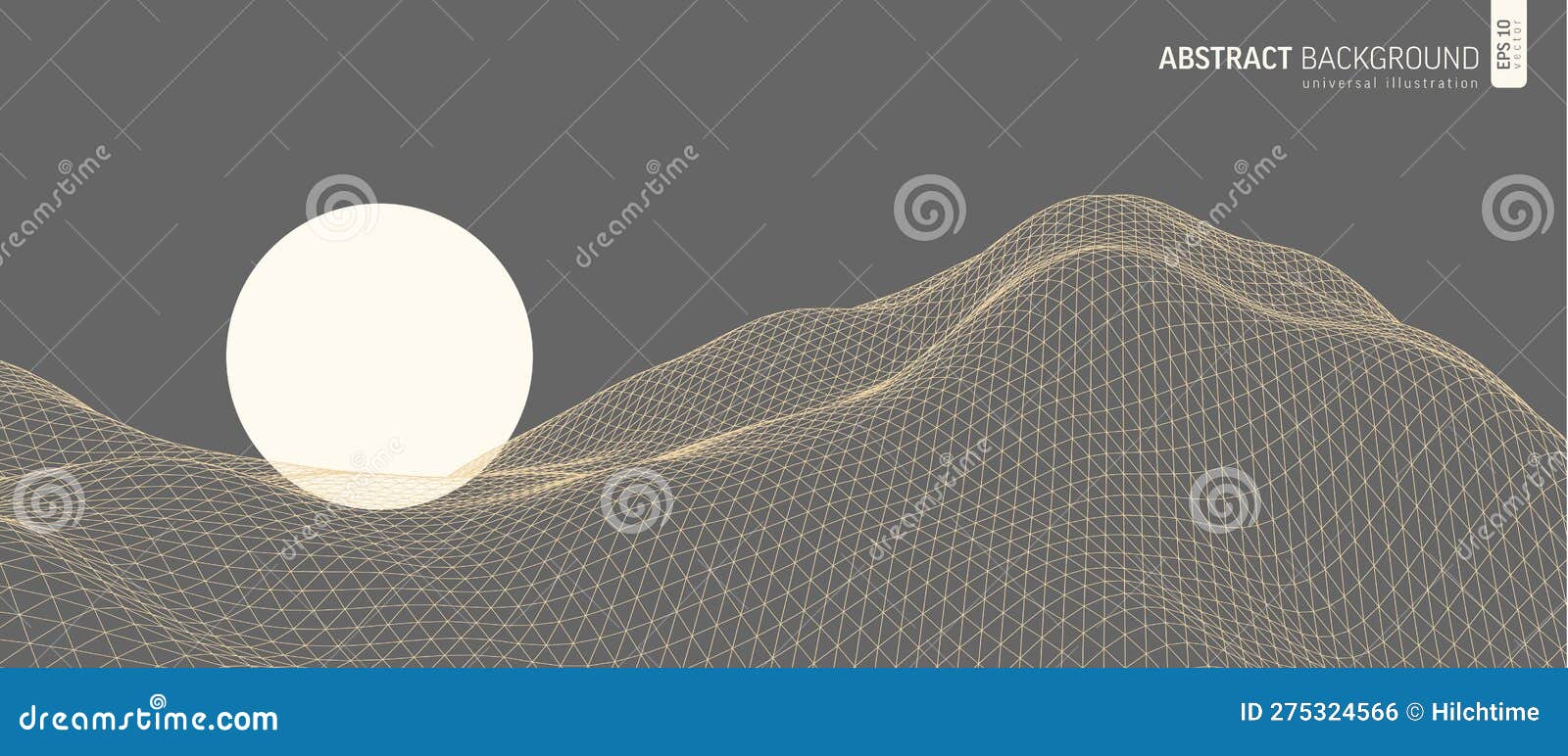 Mountains, Sun, Valleys and Hills Vector Landscape. Abstract Wireframe ...