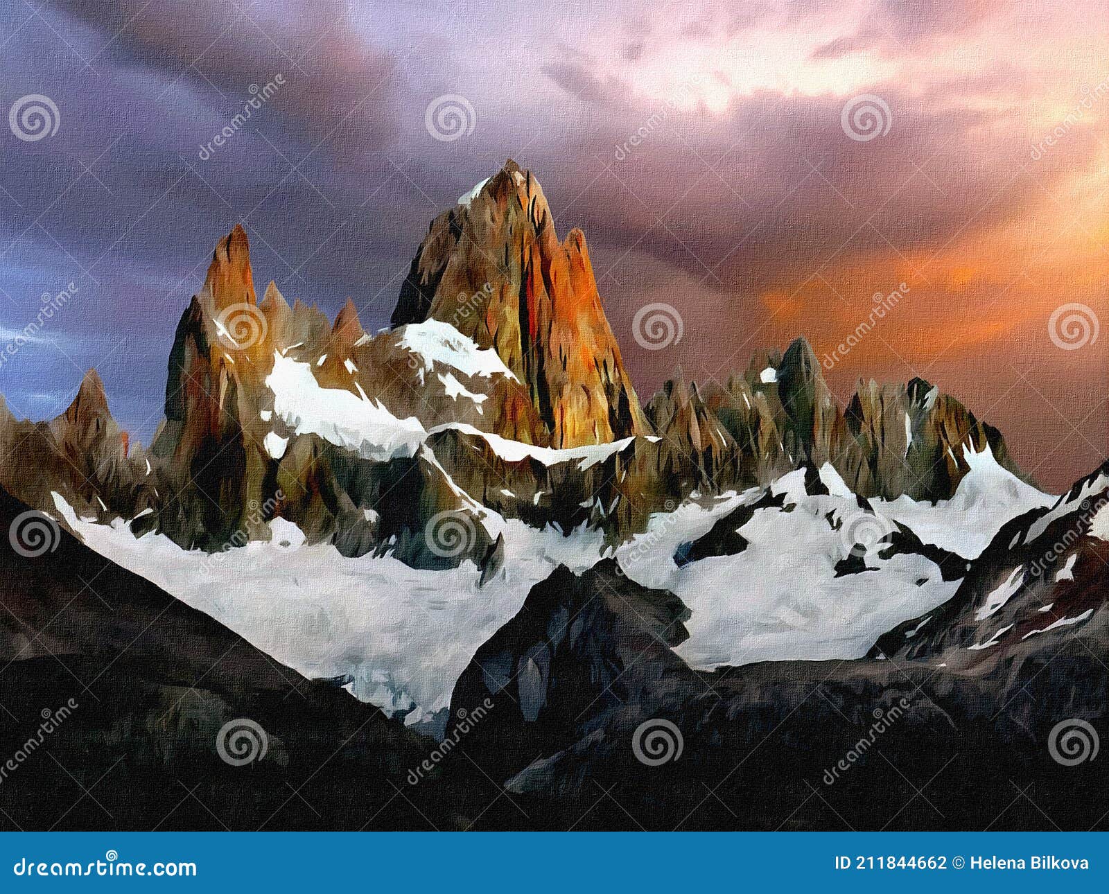 Mountains Sunset Painting stock illustration. Illustration of digital ...