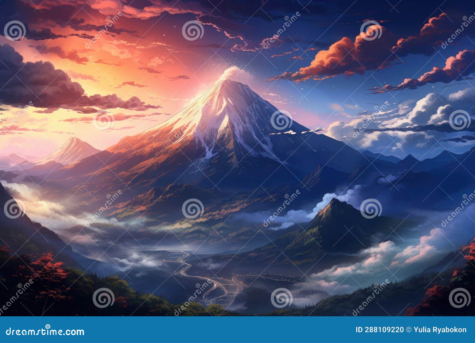 Mountains Sunset Anime Visual Novel Game. Generate Ai Stock ...