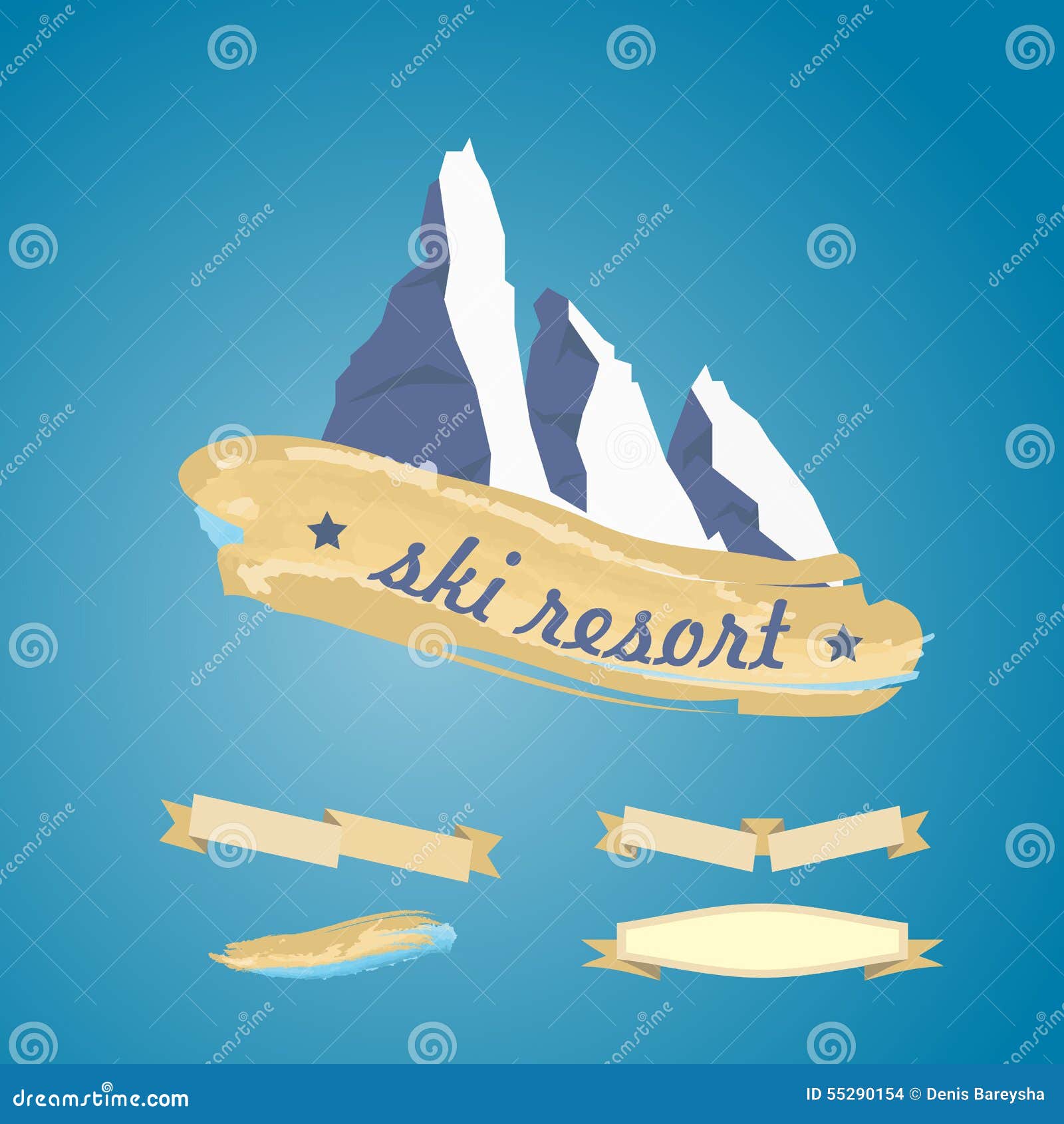 Mountains Symbol with Ribbon Stock Vector - Illustration of peak, logo ...